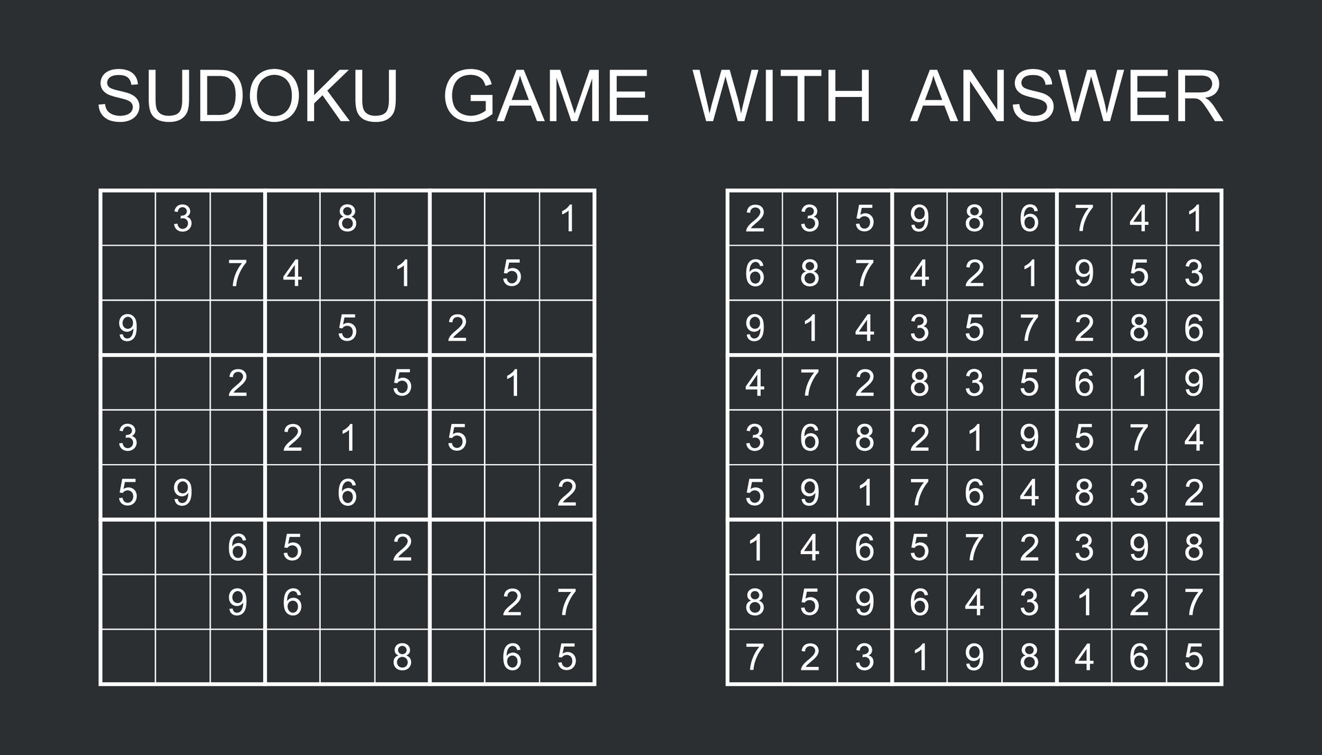 Sudoku game with answer. Vector puzzle game with numbers for kids and ... Sudoku game with answer. Vector puzzle game with numbers for kids and ...