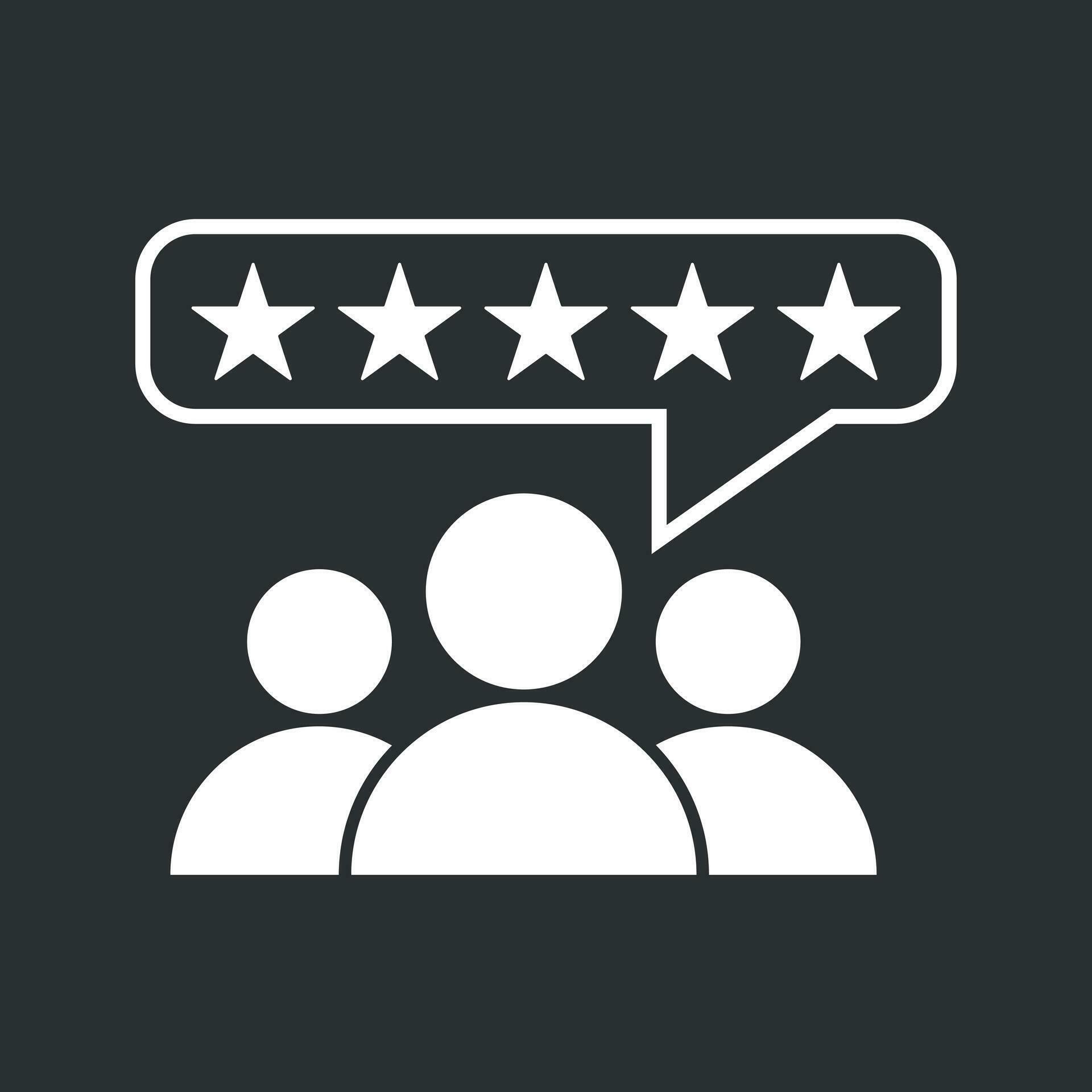 Customer reviews, rating, user feedback concept vector icon. Flat illustration on black ...