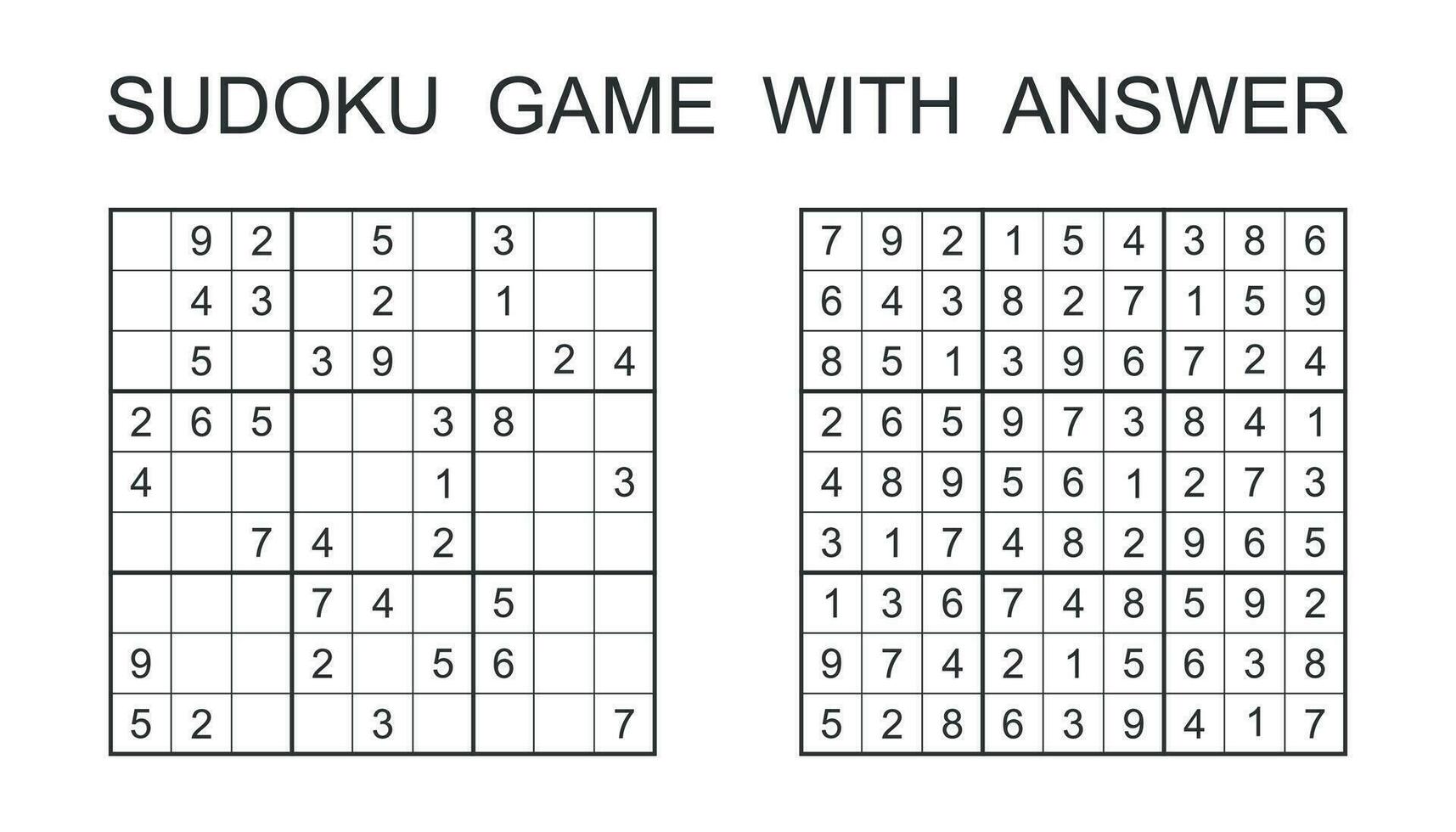 Sudoku game with answer. Vector puzzle game with numbers for kids and ... Sudoku game with answer. Vector puzzle game with numbers for kids and ...
