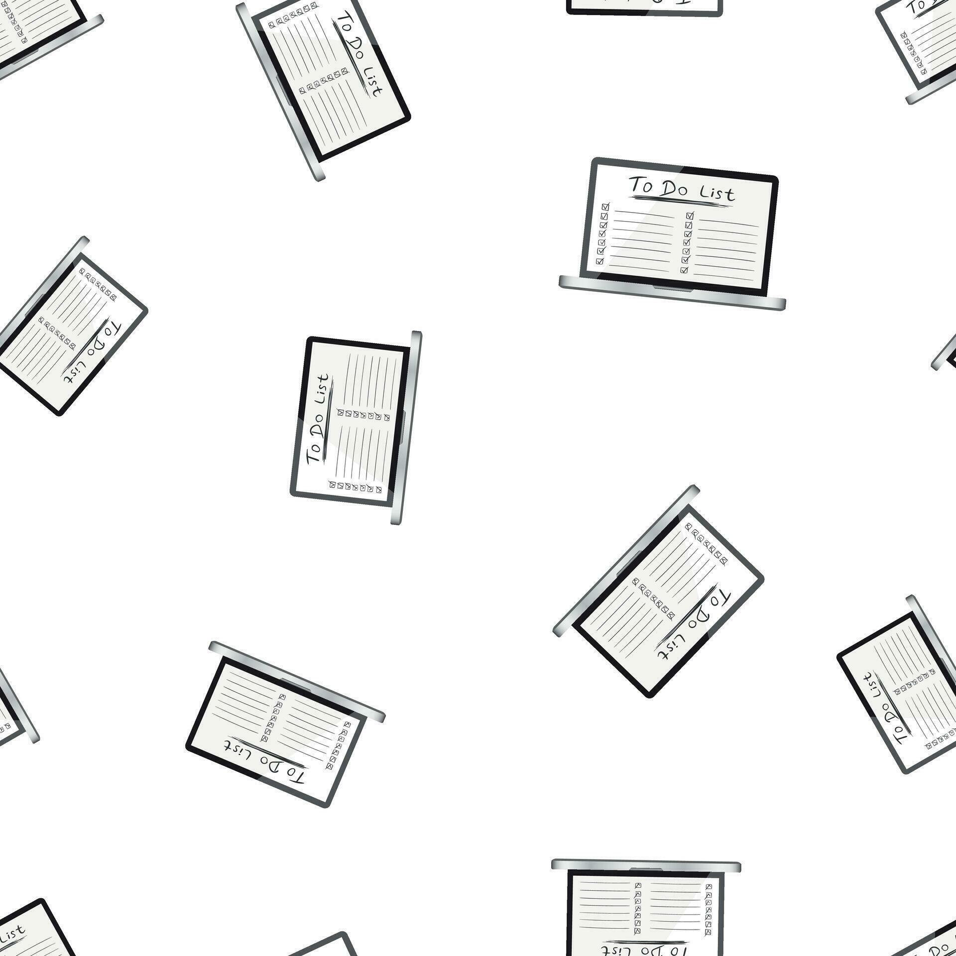 Businessman to do list, checklist with laptop computer seamless pattern ...