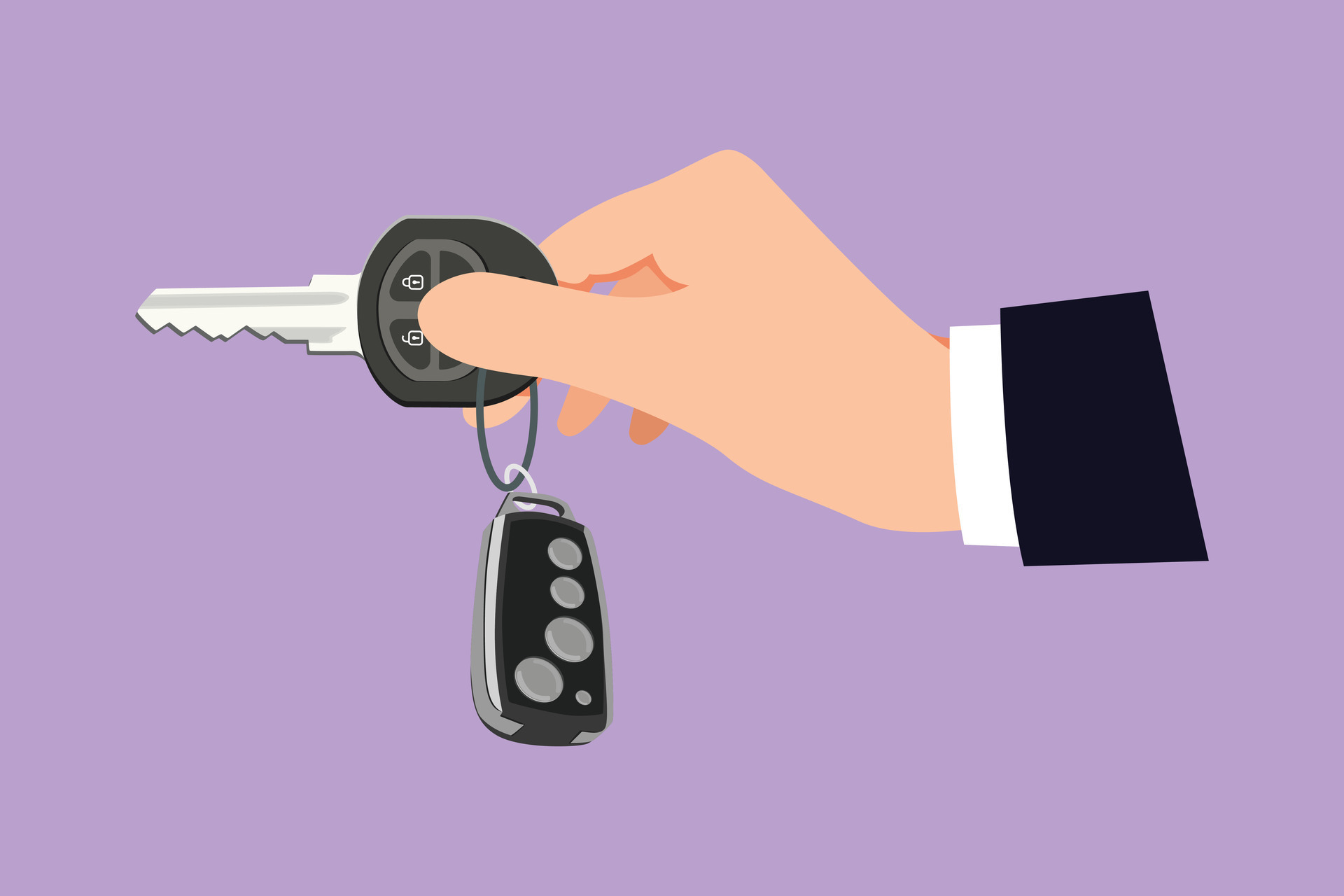 Cartoon flat style drawing hand holding car key and alarm system logo ... Cartoon flat style drawing hand holding car key and alarm system logo ...