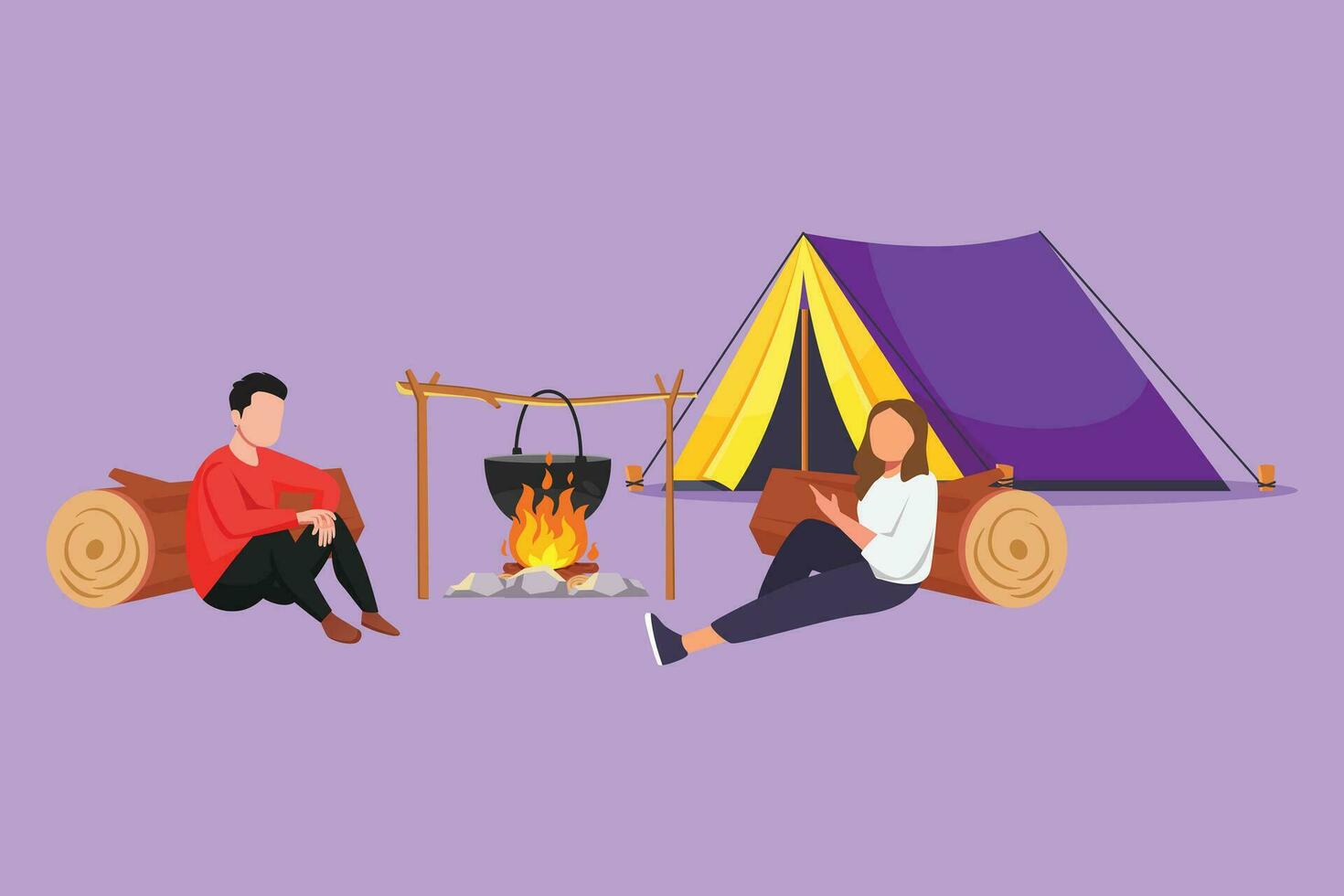 Graphic Flat Design Drawing Of Romantic Couple Man Woman Hikers Sitting