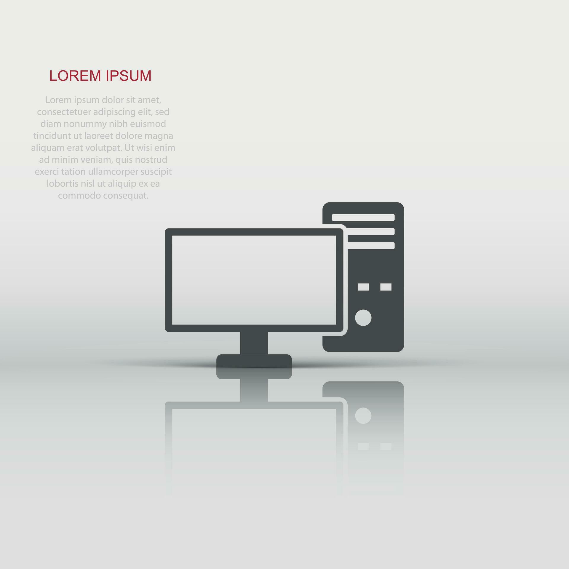 Pc computer icon in flat style. Desktop vector illustration on white ...