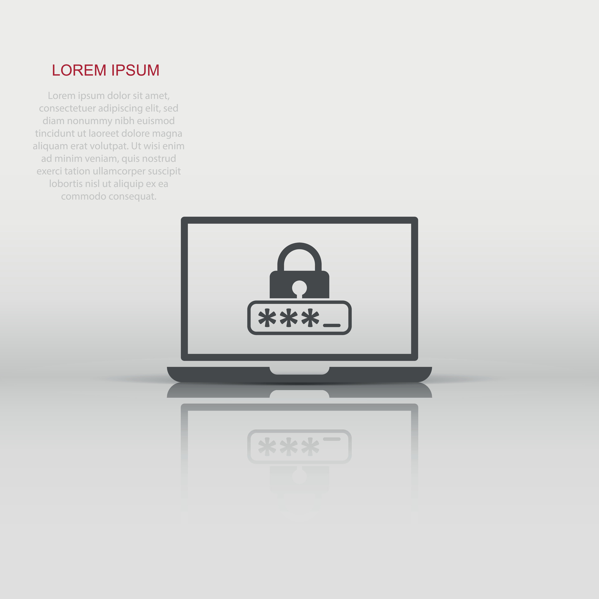 Laptop with password icon in flat style. Computer access vector illustration on white isolated ...