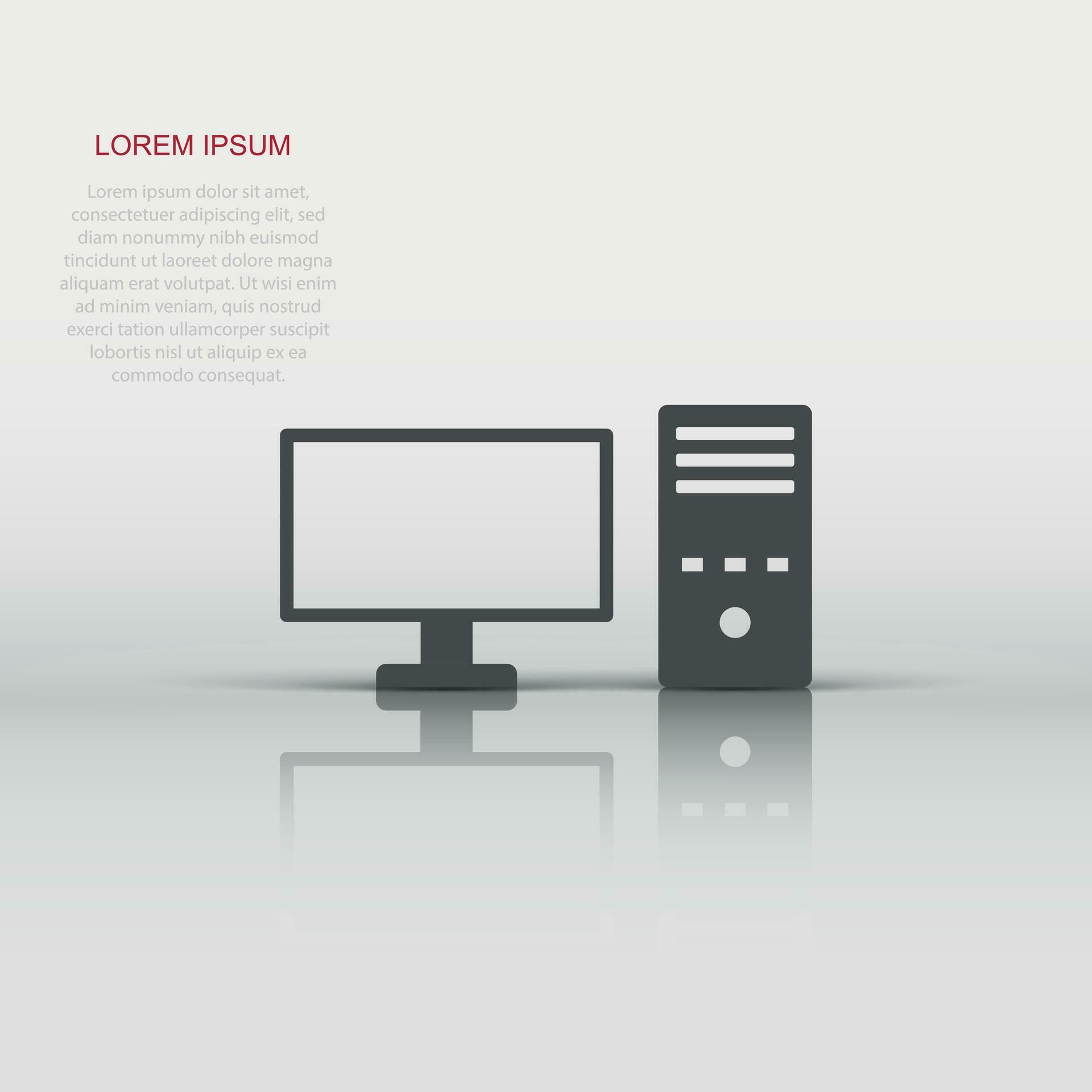 Pc computer icon in flat style. Desktop vector illustration on white ...
