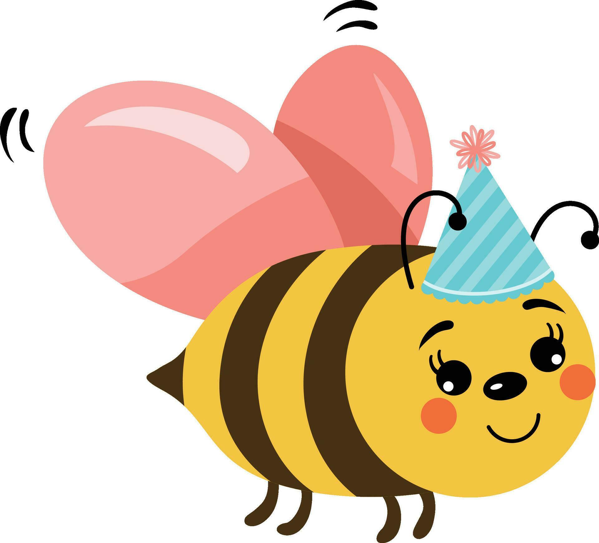 Cute bee with birthday hat 26172489 Vector Art at Vecteezy