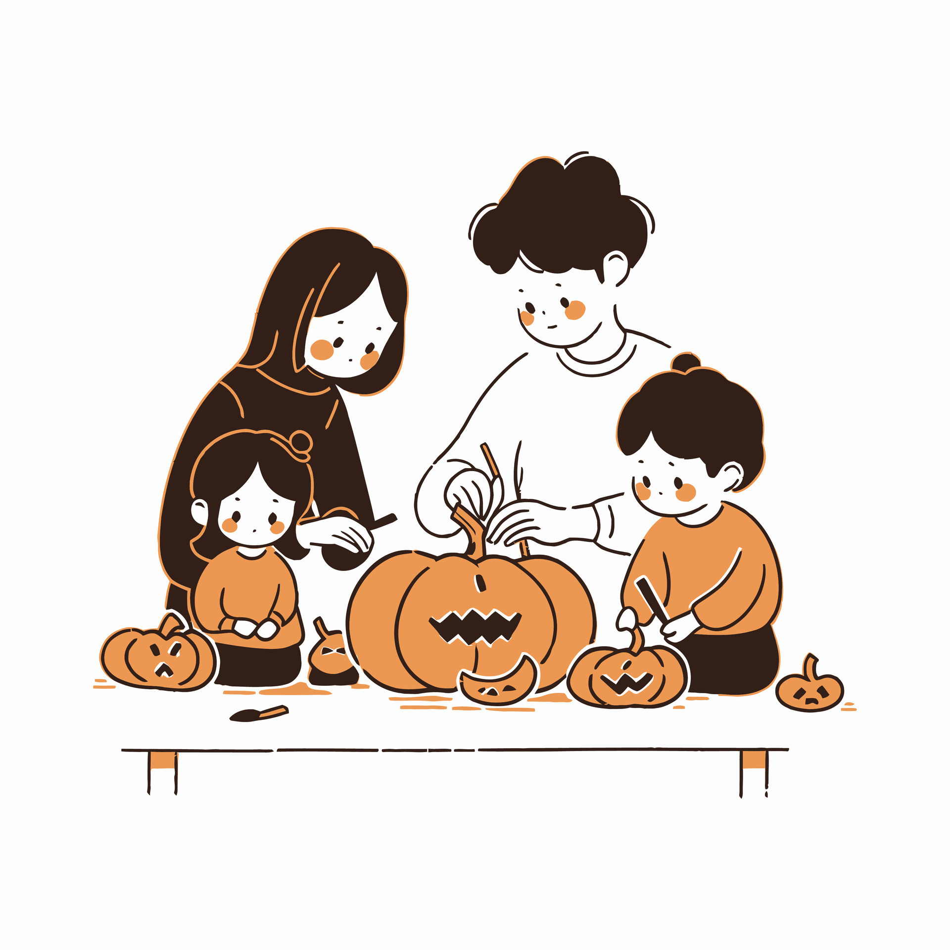 A family carving pumpkins together, with excited anticipation for ...