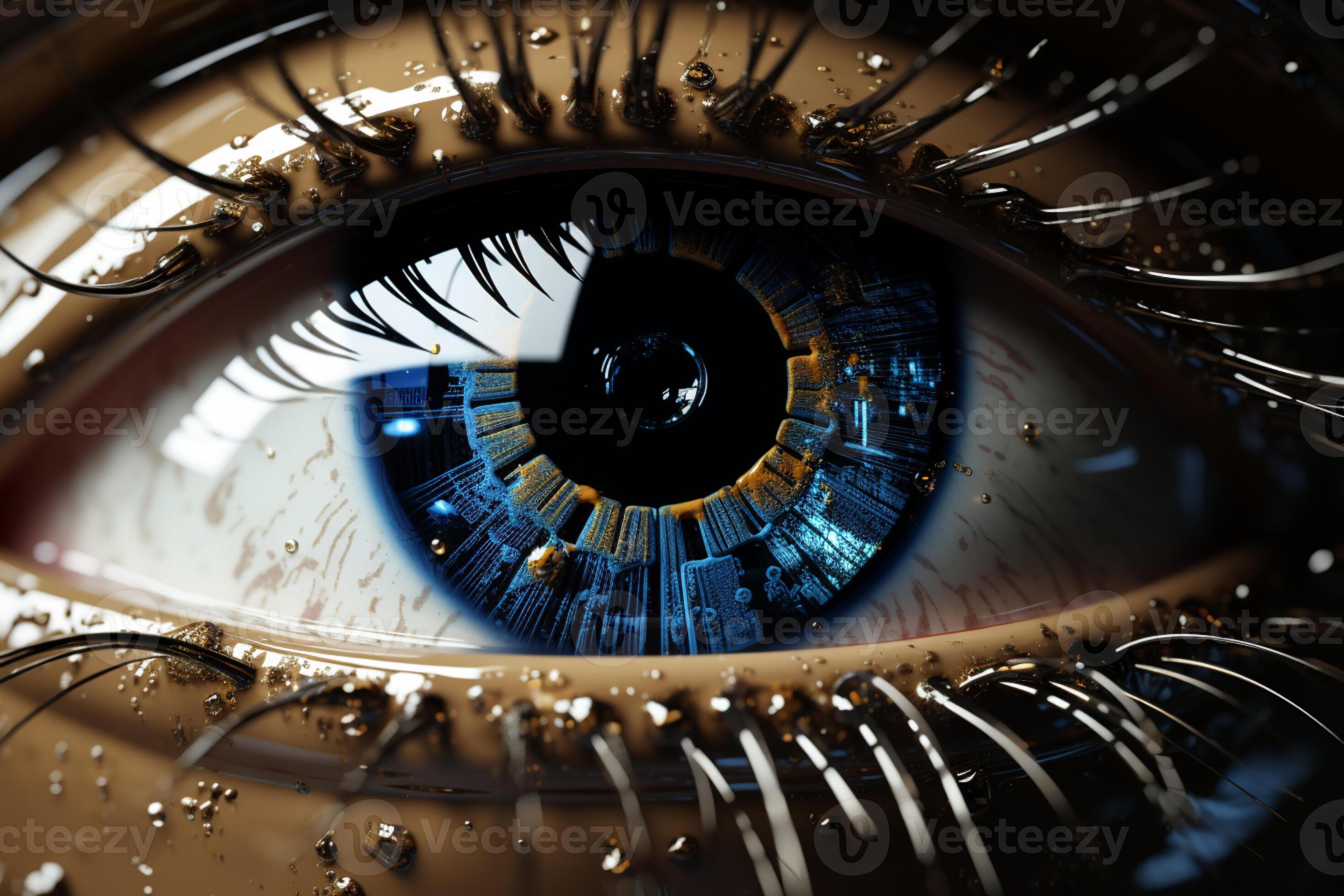 Artificial vision, Abstract high-tech eye concept showcases advanced technological perception AI ...