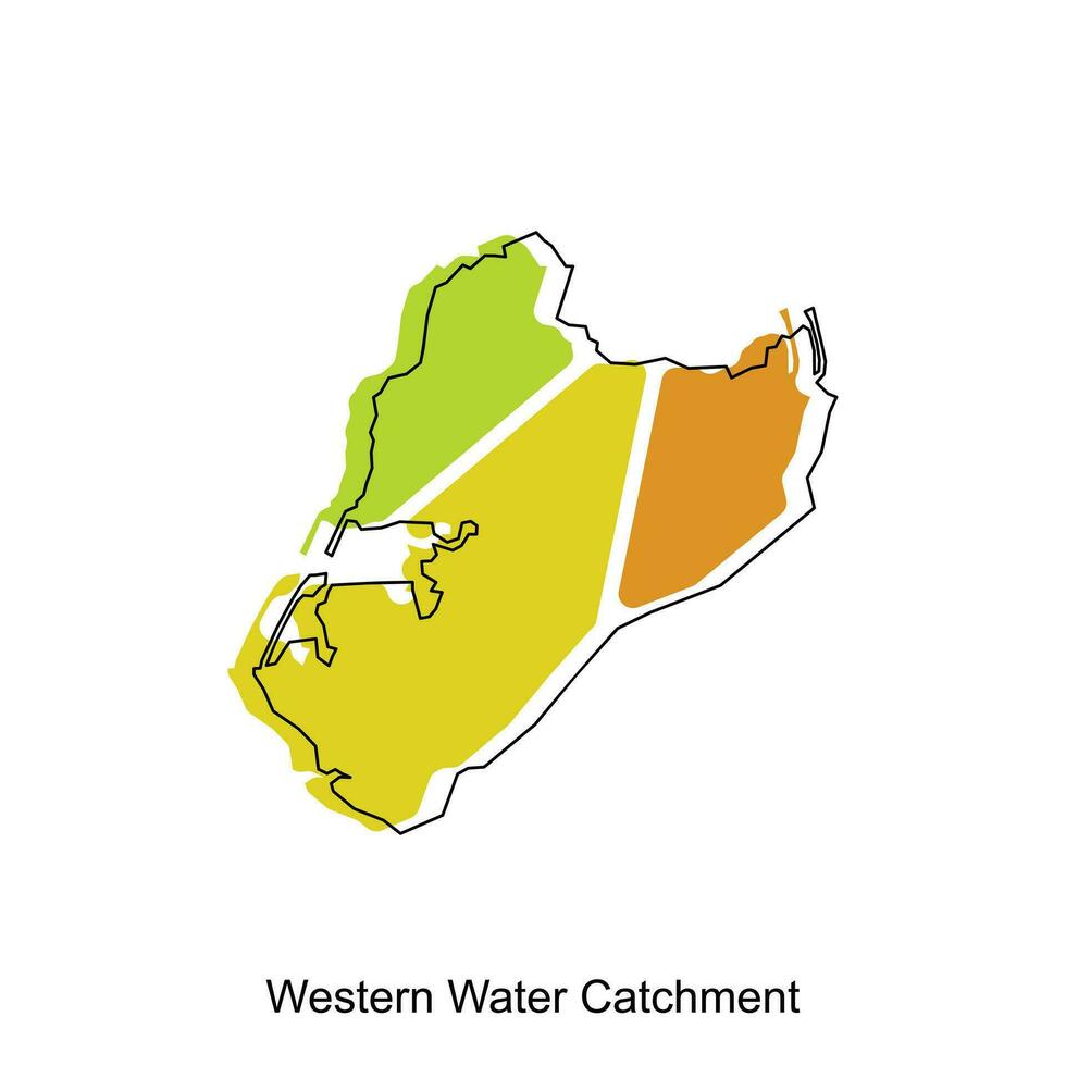 map of Western Water Catchment vector design template, national borders and important cities ...