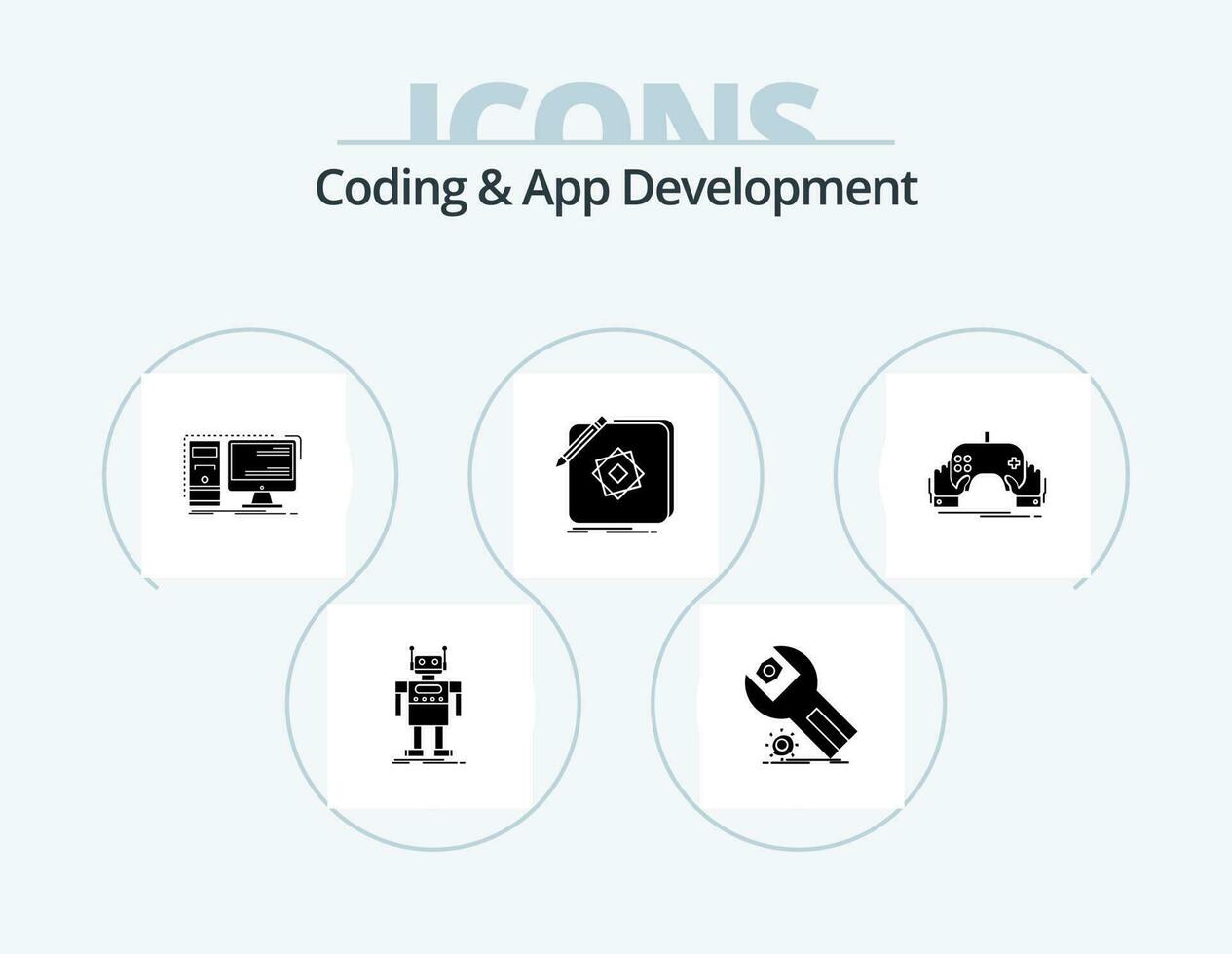 Coding And App Development Glyph Icon Pack 5 Icon Design. logo. design ...