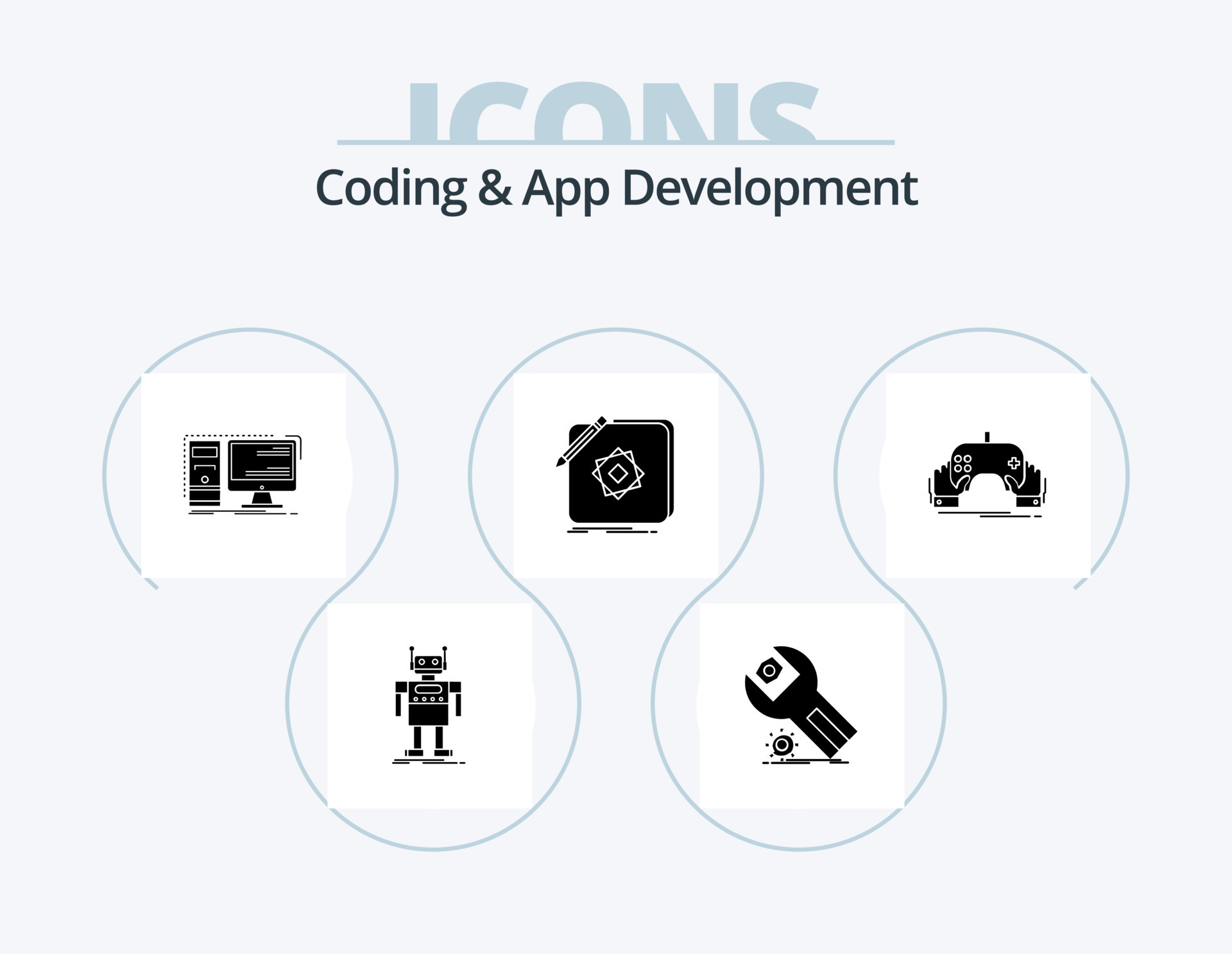 Coding And App Development Glyph Icon Pack 5 Icon Design. logo. design ...