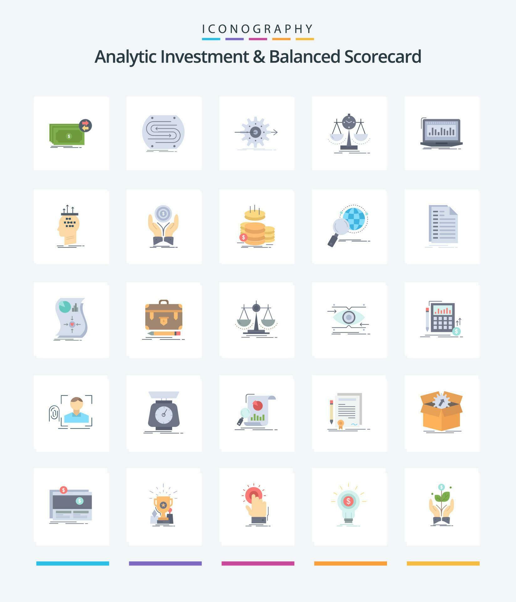 Creative Analytic Investment And Balanced Scorecard 25 Flat Icon Pack