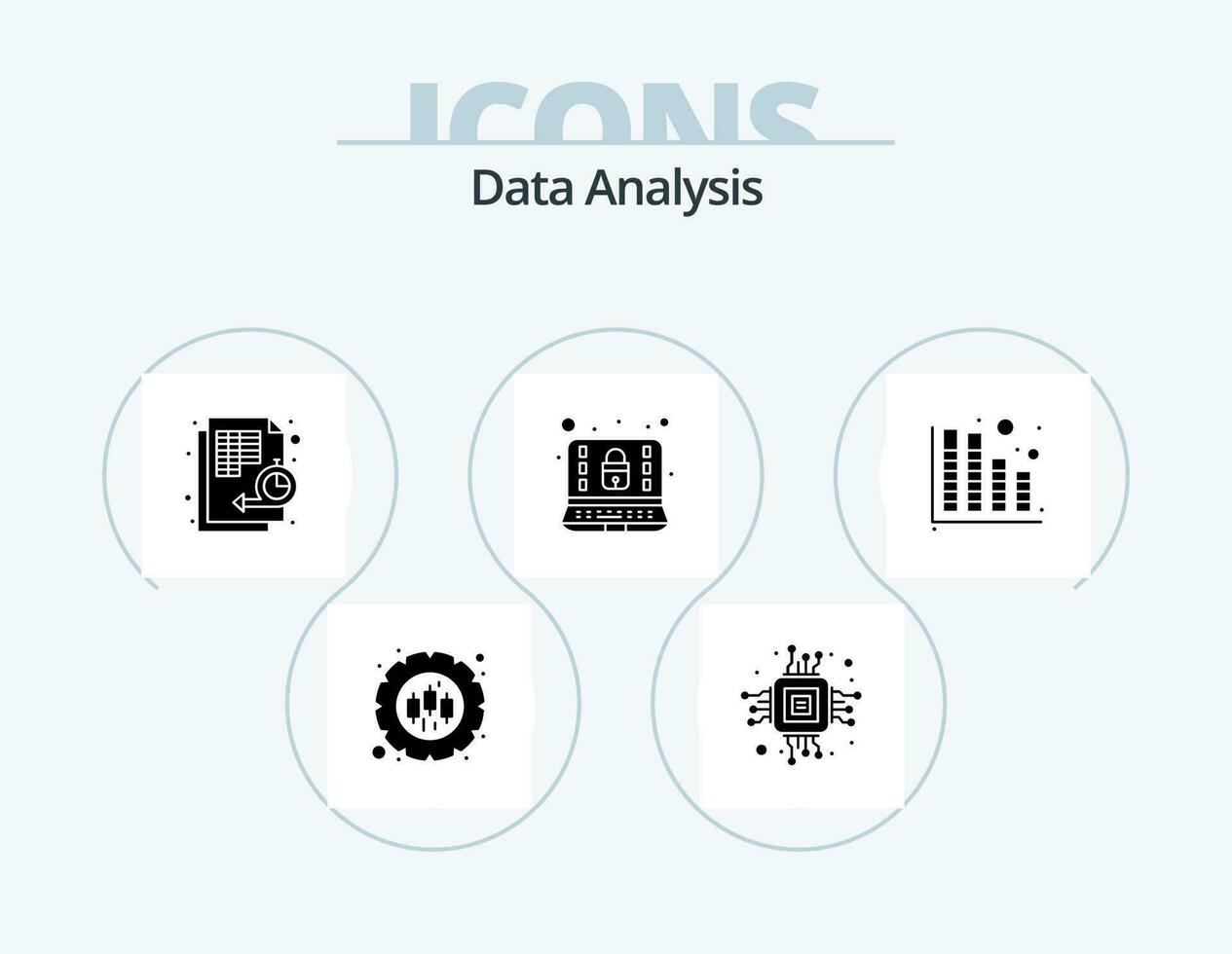 Data Analysis Glyph Icon Pack 5 Icon Design. lock. computer. microchip ...