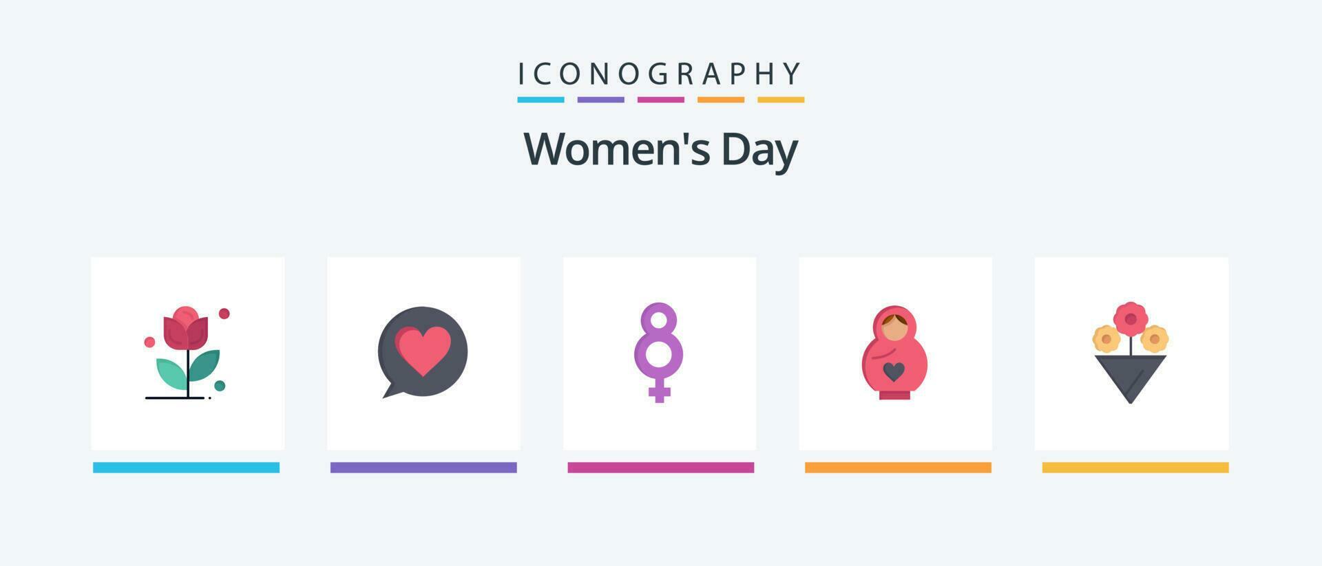 Womens Day Flat 5 Icon Pack Including Day Women Heart Female Eight