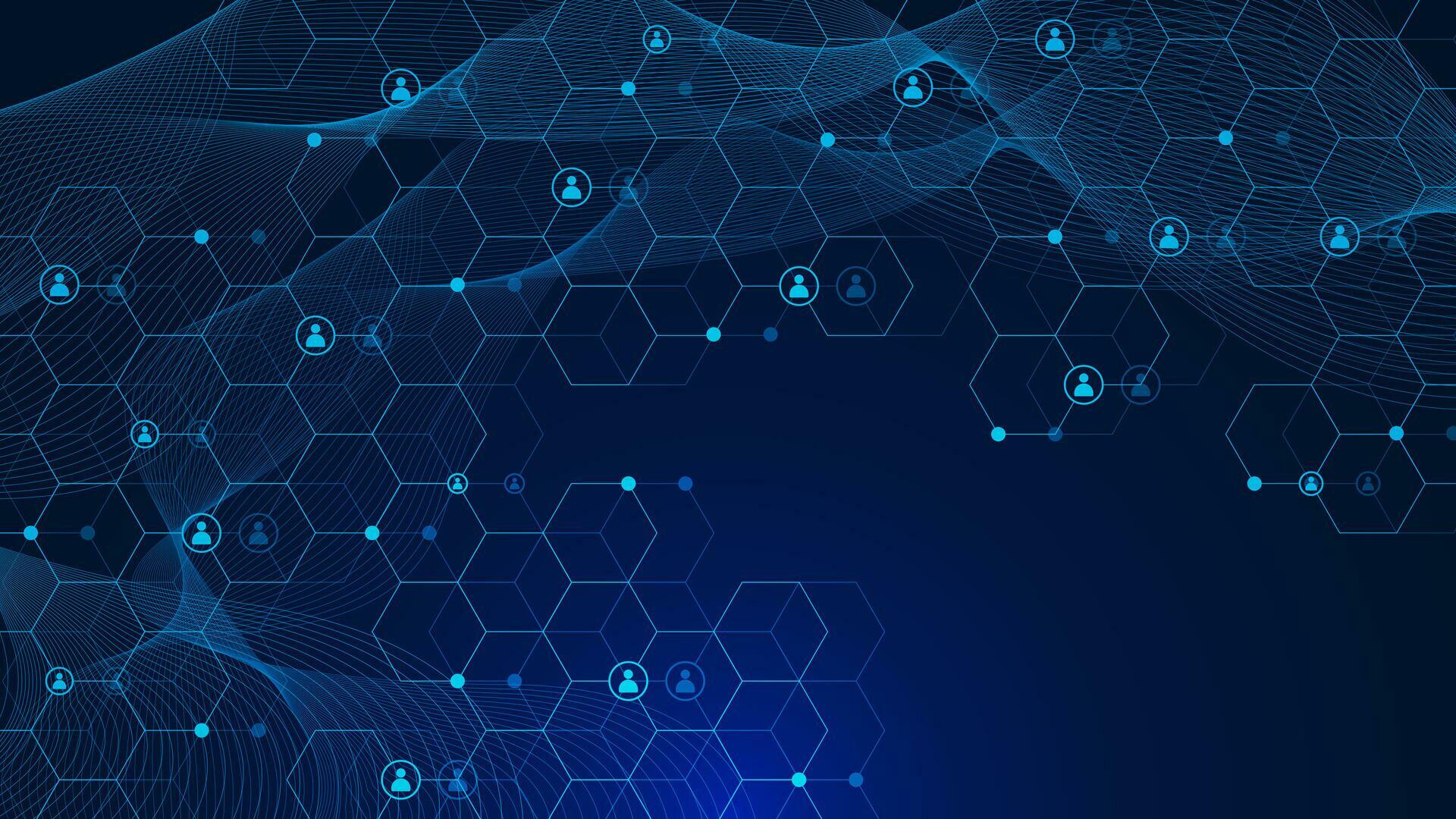 Abstract hexagonal patter with people icon and wave flow. Network connection, social networking ...