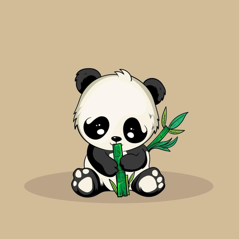 Cute Baby Panda Eat Bamboo Vector Icon Illustration. Panda Mascot ...