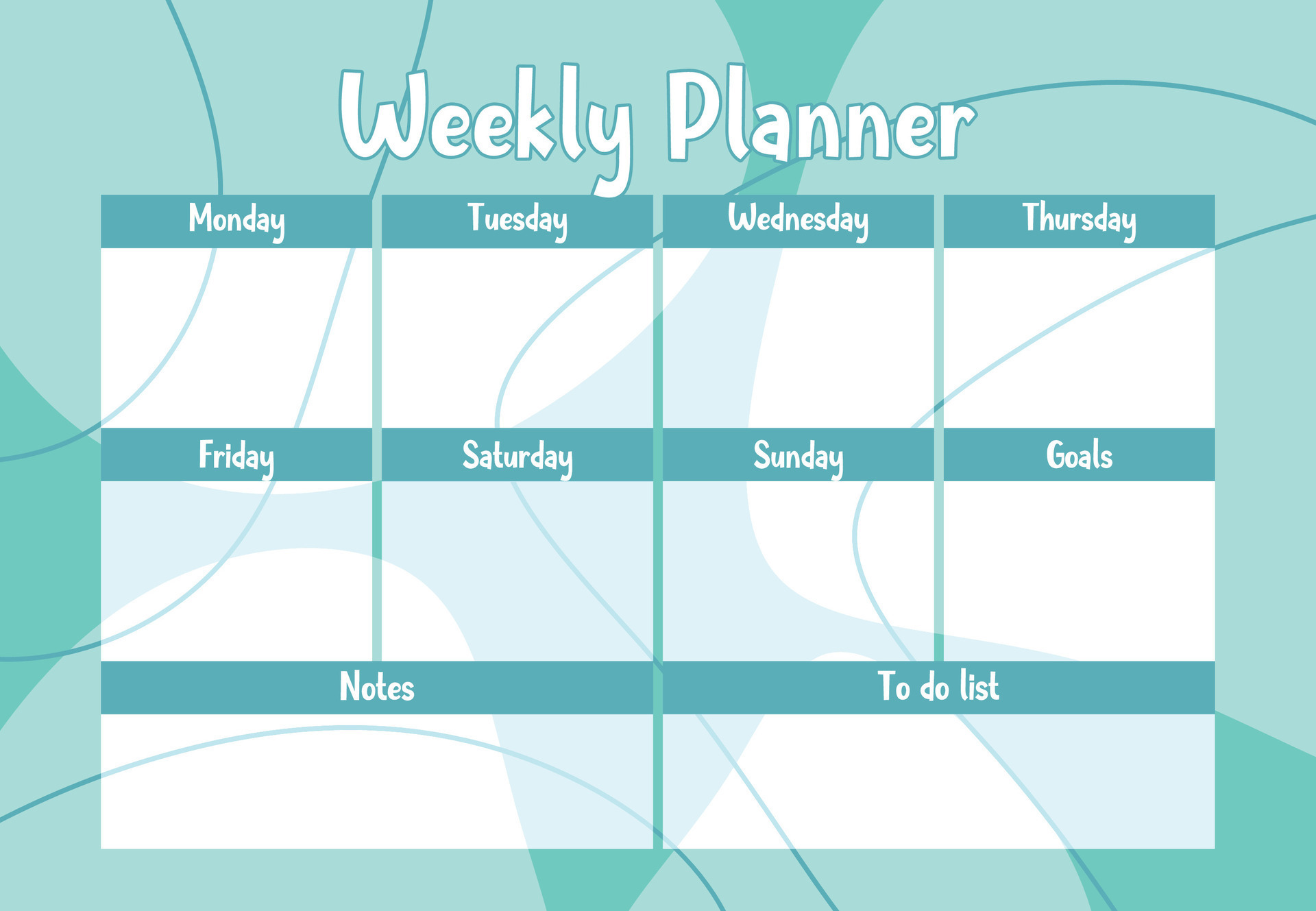 Abstract printable Weekly Planner. Abstract planner template. Schedule ...