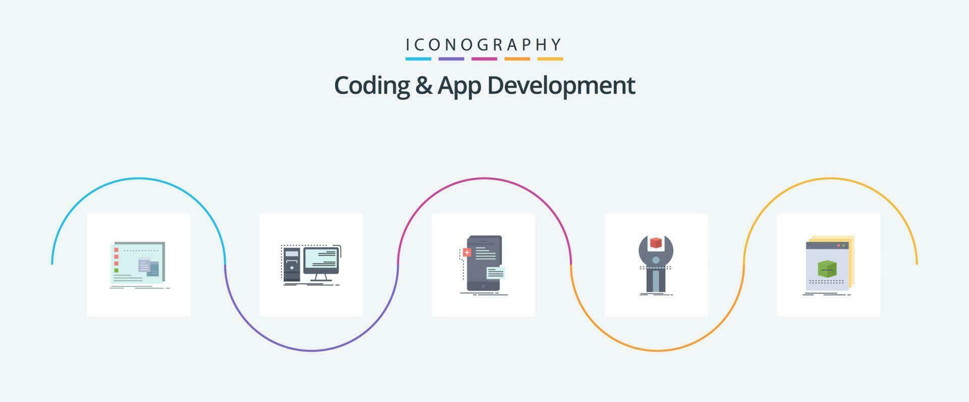Coding And App Development Flat 5 Icon Pack Including Development Sdk Workstation Developer