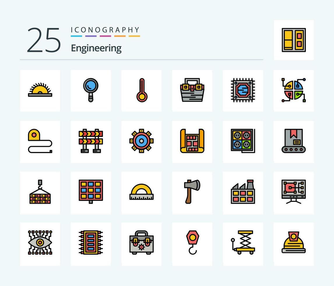 Engineering 25 Line Filled icon pack including processor. cpu. thermometer. toolkit ...