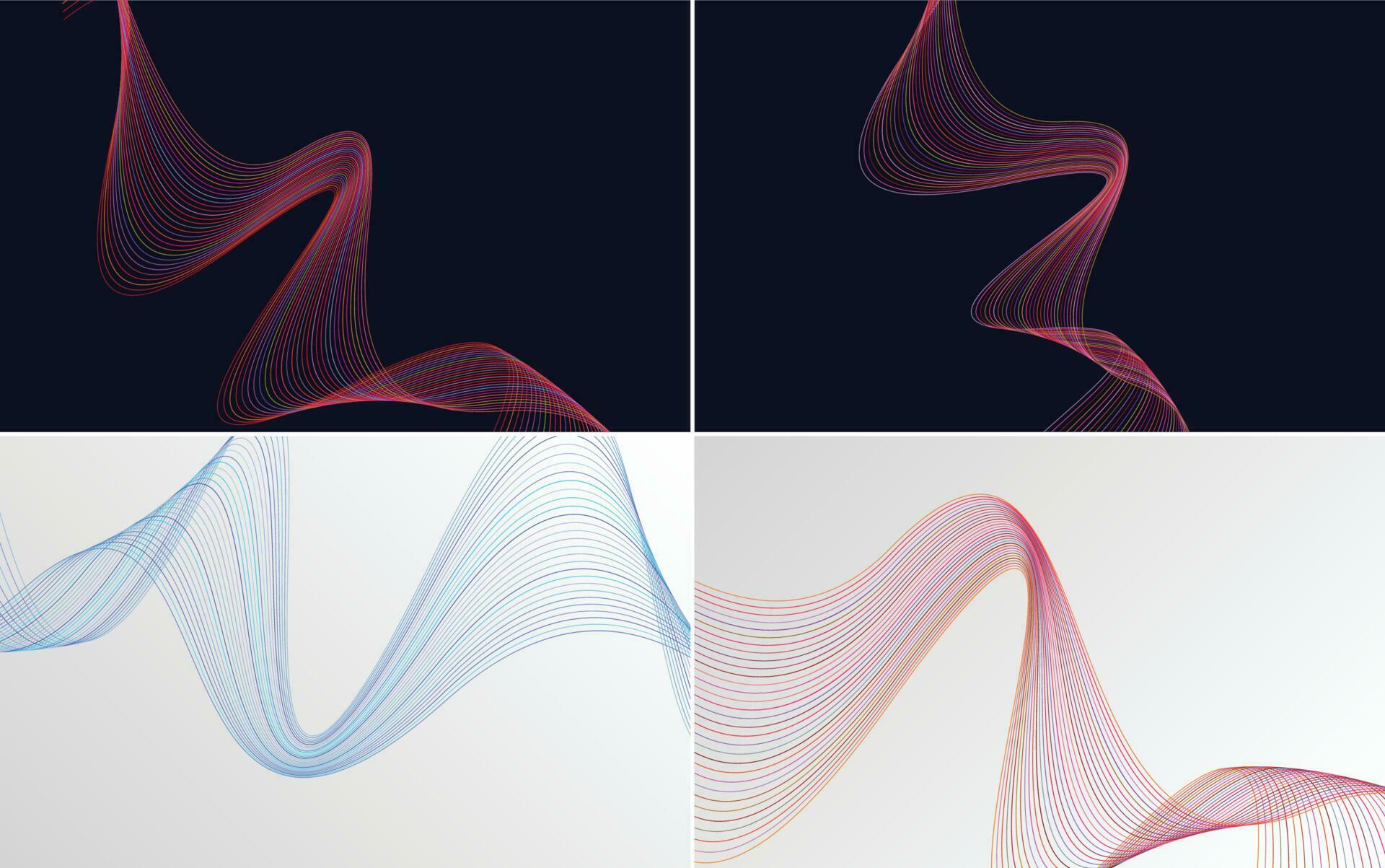Set of 4 geometric wave pattern background Abstract waving line ...