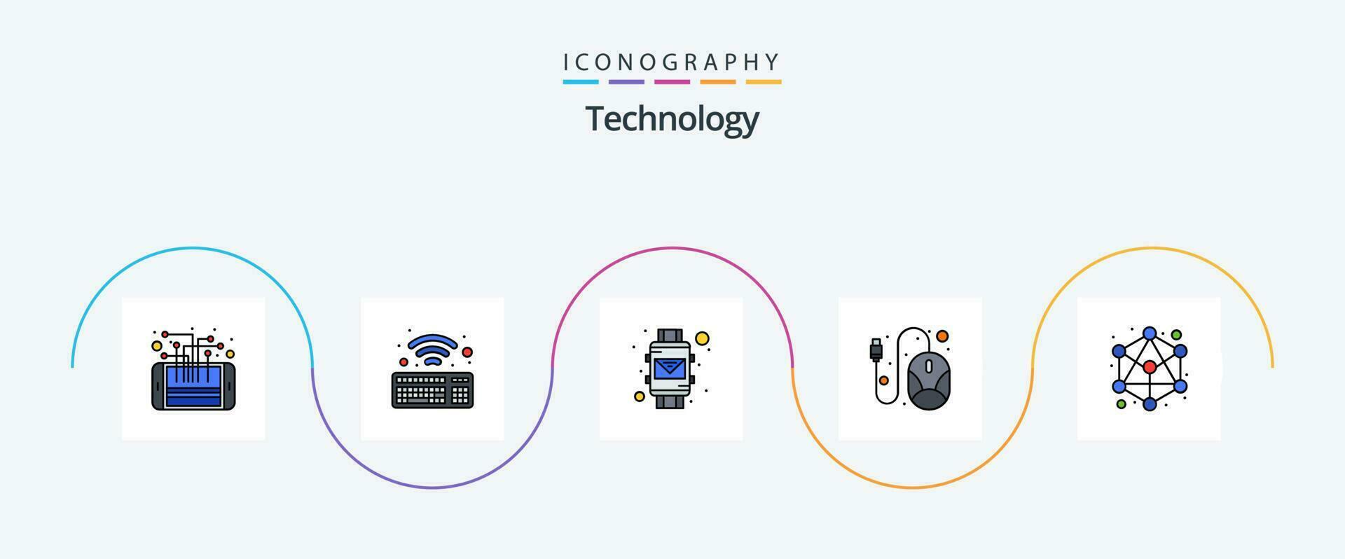 Technology Line Filled Flat 5 Icon Pack Including hierarchy. hardware ...