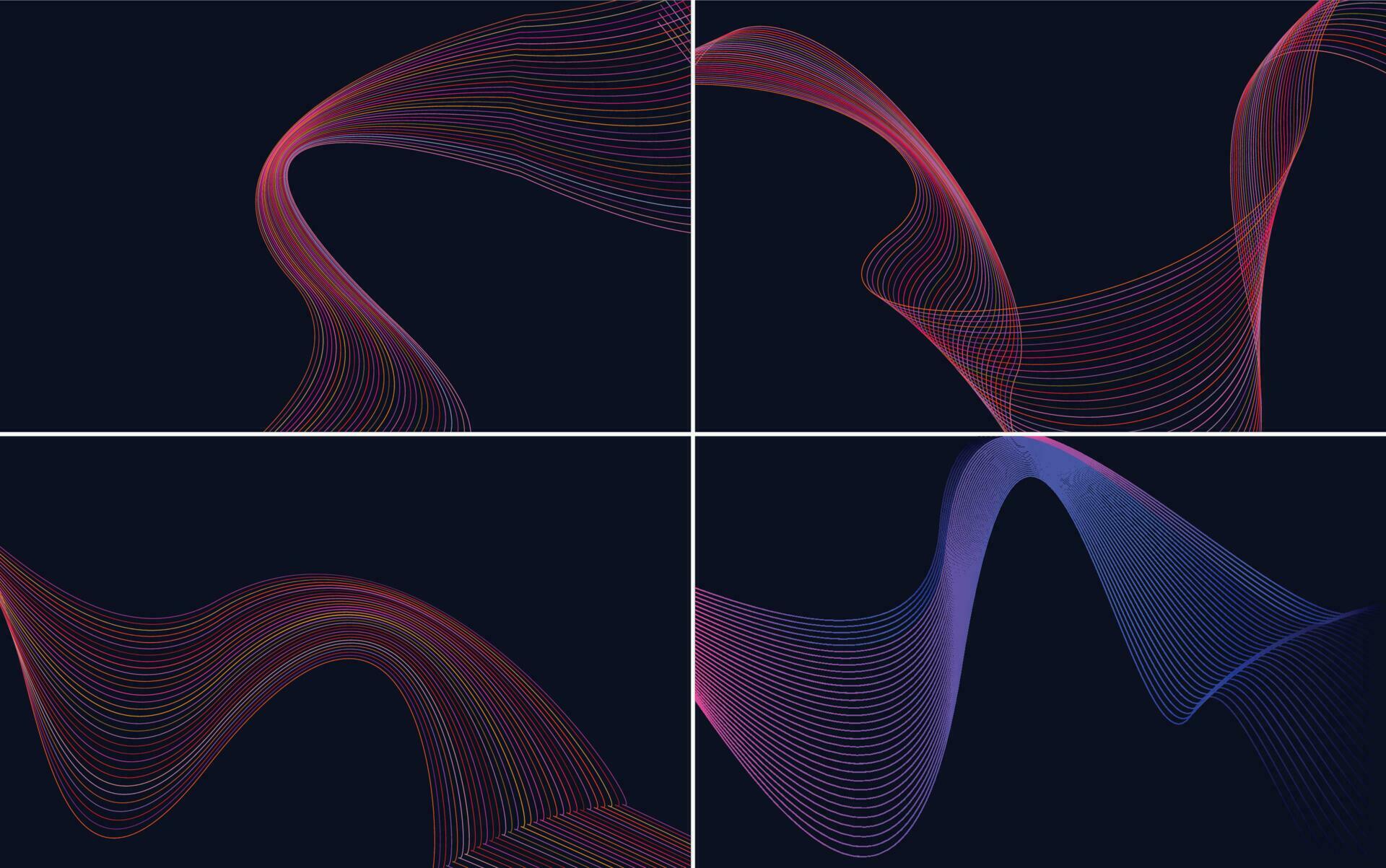 Set of 4 geometric wave pattern background Abstract waving line ...