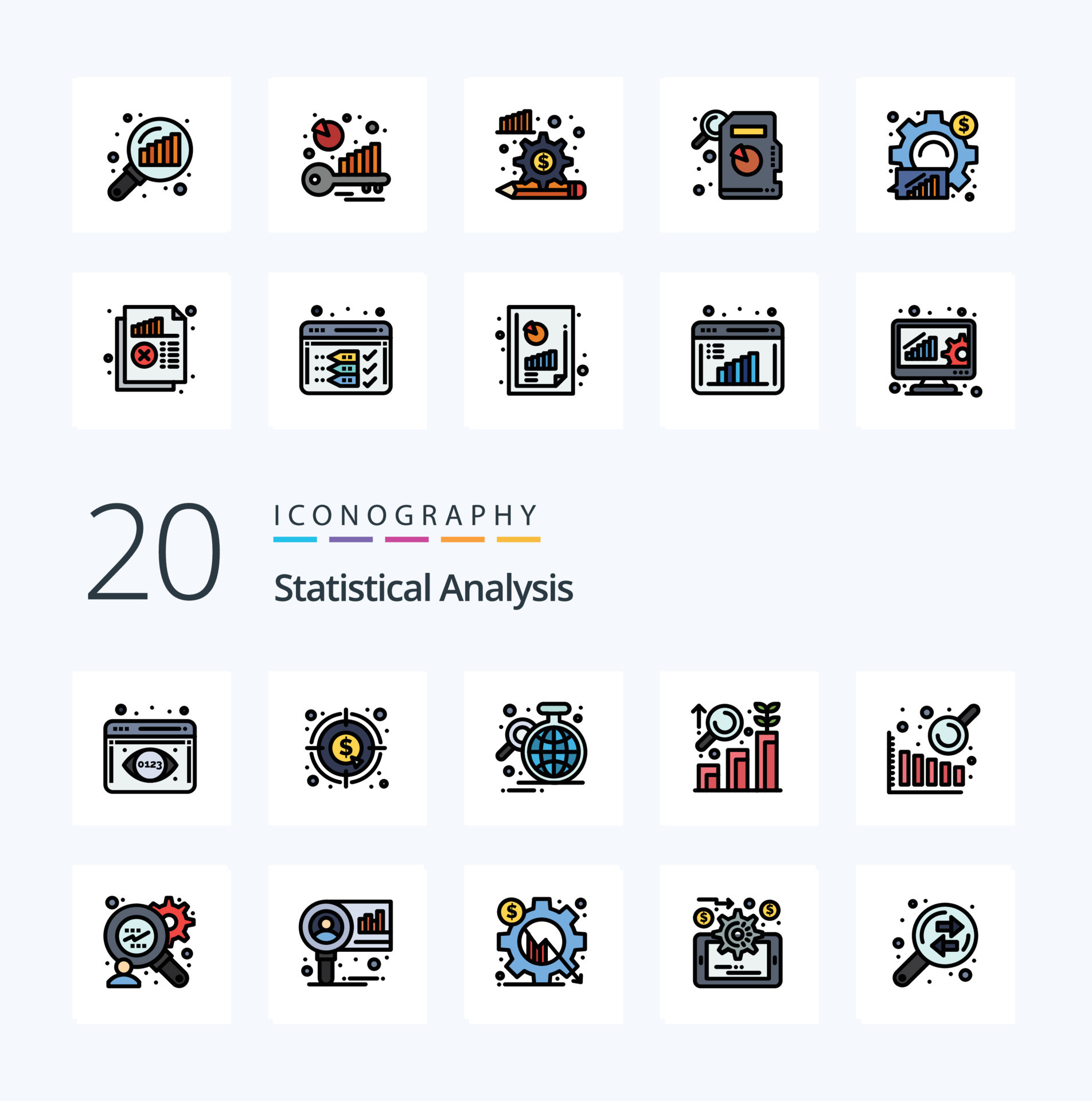 20 Statistical Analysis Line Filled Color icon Pack like business ...