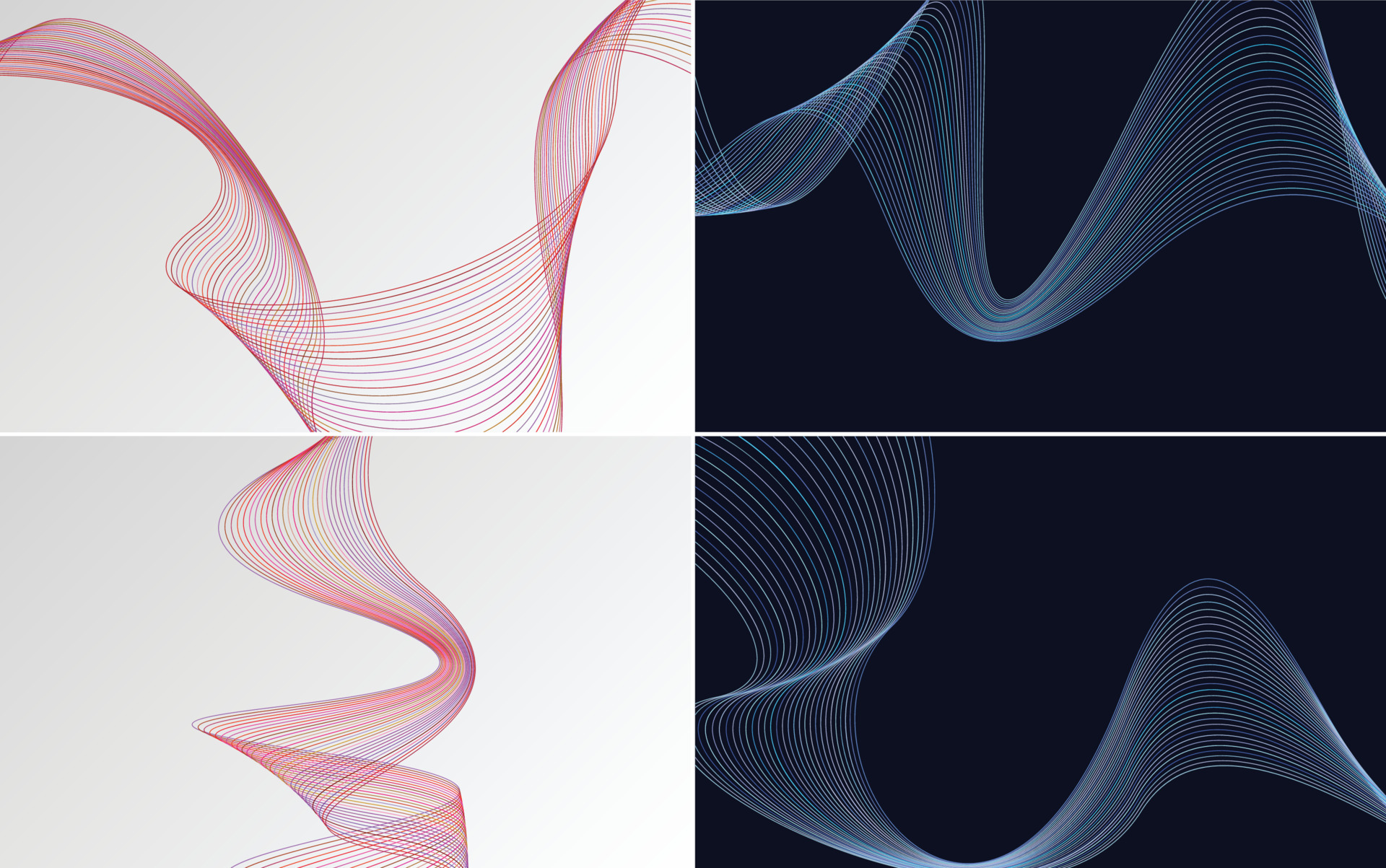 Set Of 4 Geometric Wave Pattern Background Abstract Waving Line