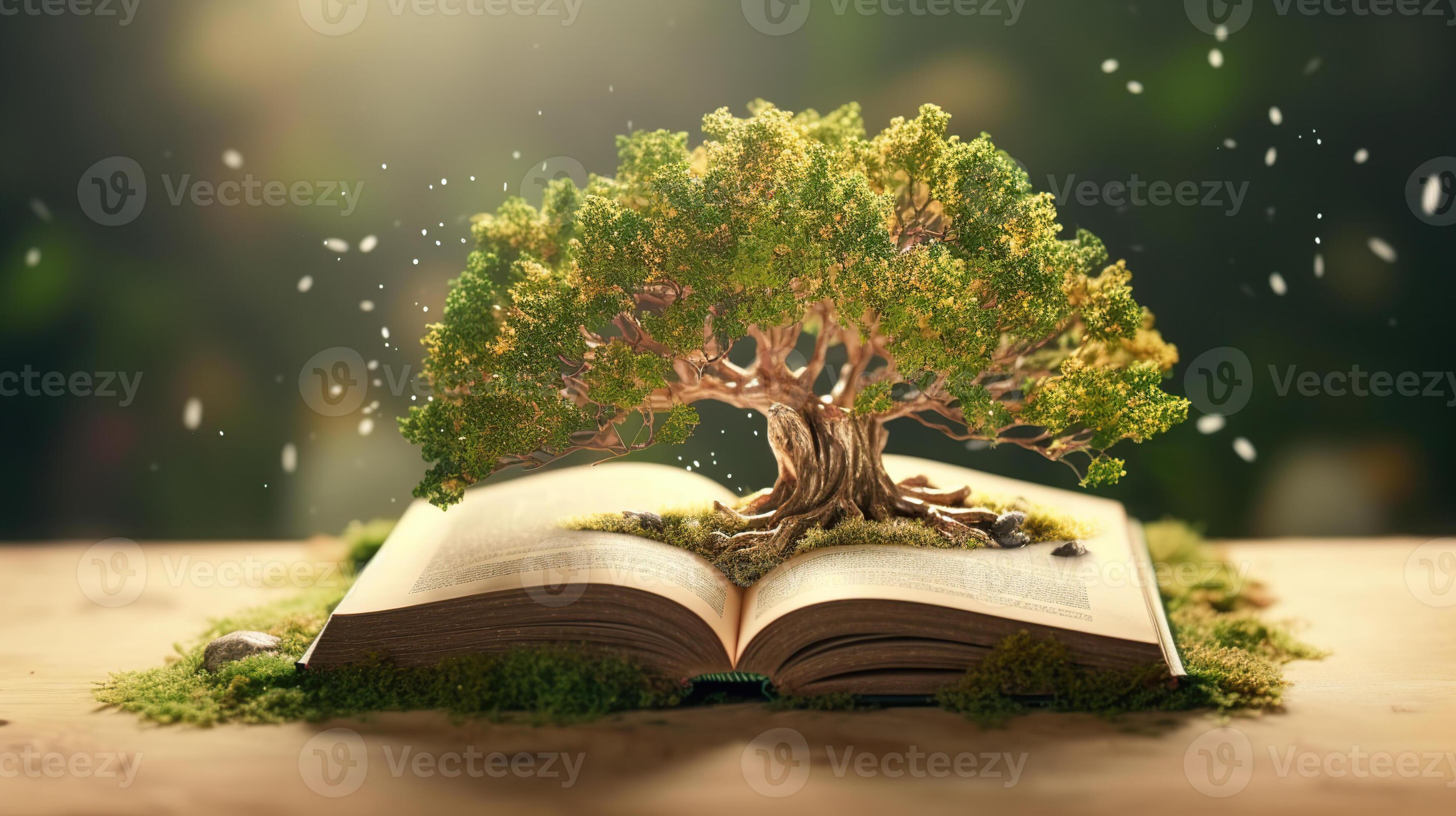 an open book with tree growing out of it. Generative AI 26204613 Stock Photo at Vecteezy