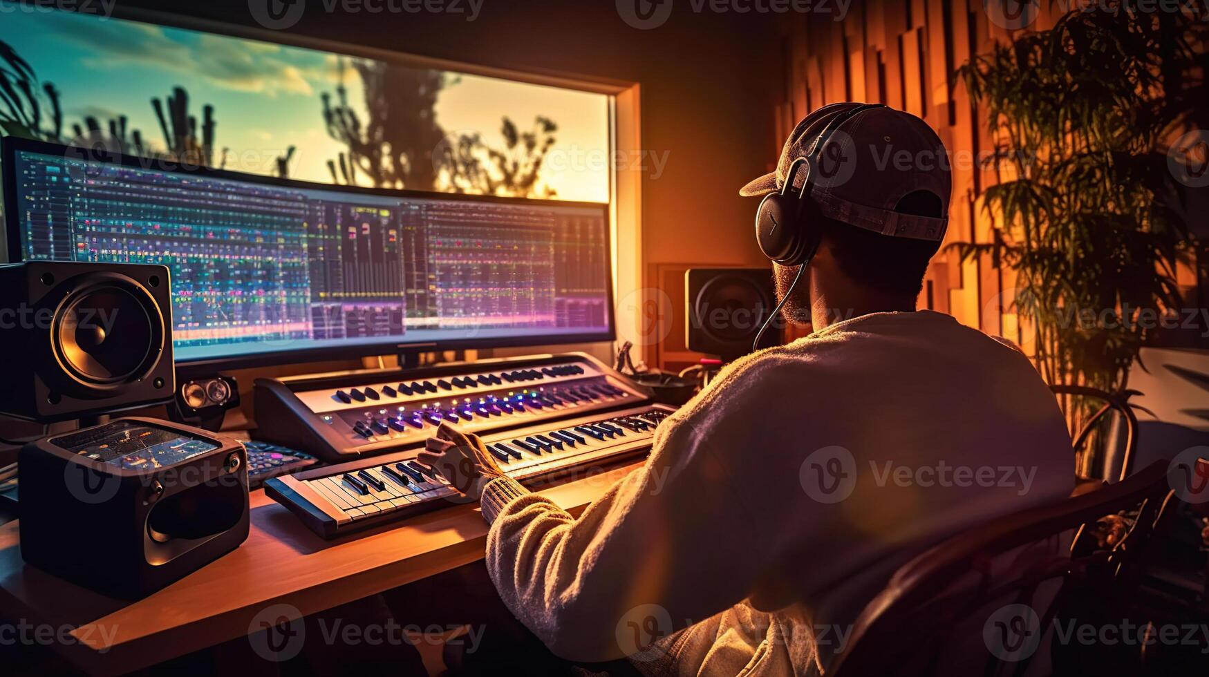 Back view of male audio engineer using computer Generative AI 26206752 ... Back view of male audio engineer using computer Generative AI 26206752 ...