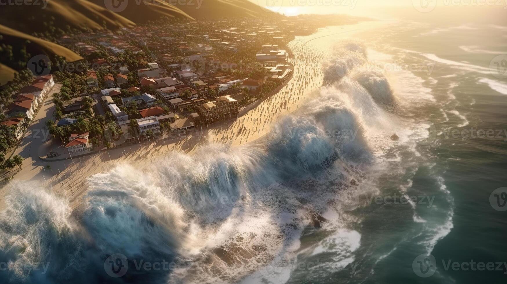 Aerial view of tsunami with a big wave Generative AI 26206887 Stock ...