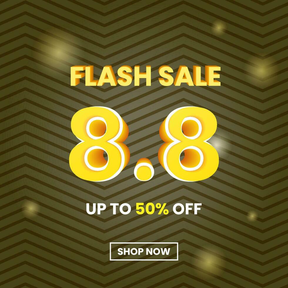 Flash Sale 8.8 promotion design template. Up To 50 percent off. Zig zag srtipes pattern. 3d text ...