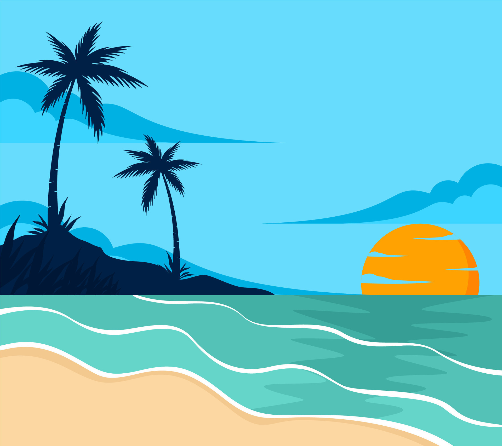 Free Vector Sunset Summer On The Beach Vector Illustration 26230262