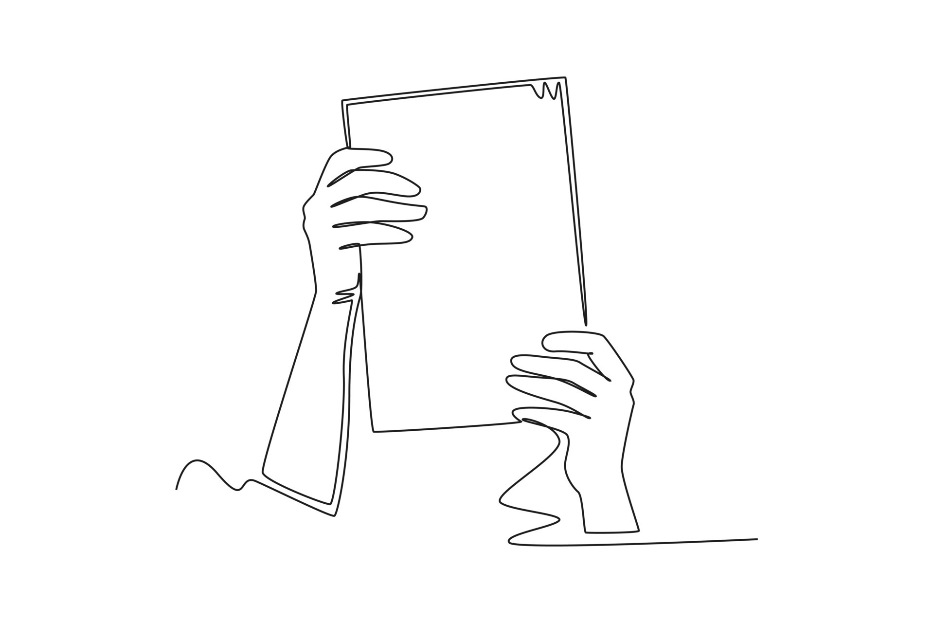 Continuous one line drawing hands holding different objects concept ...