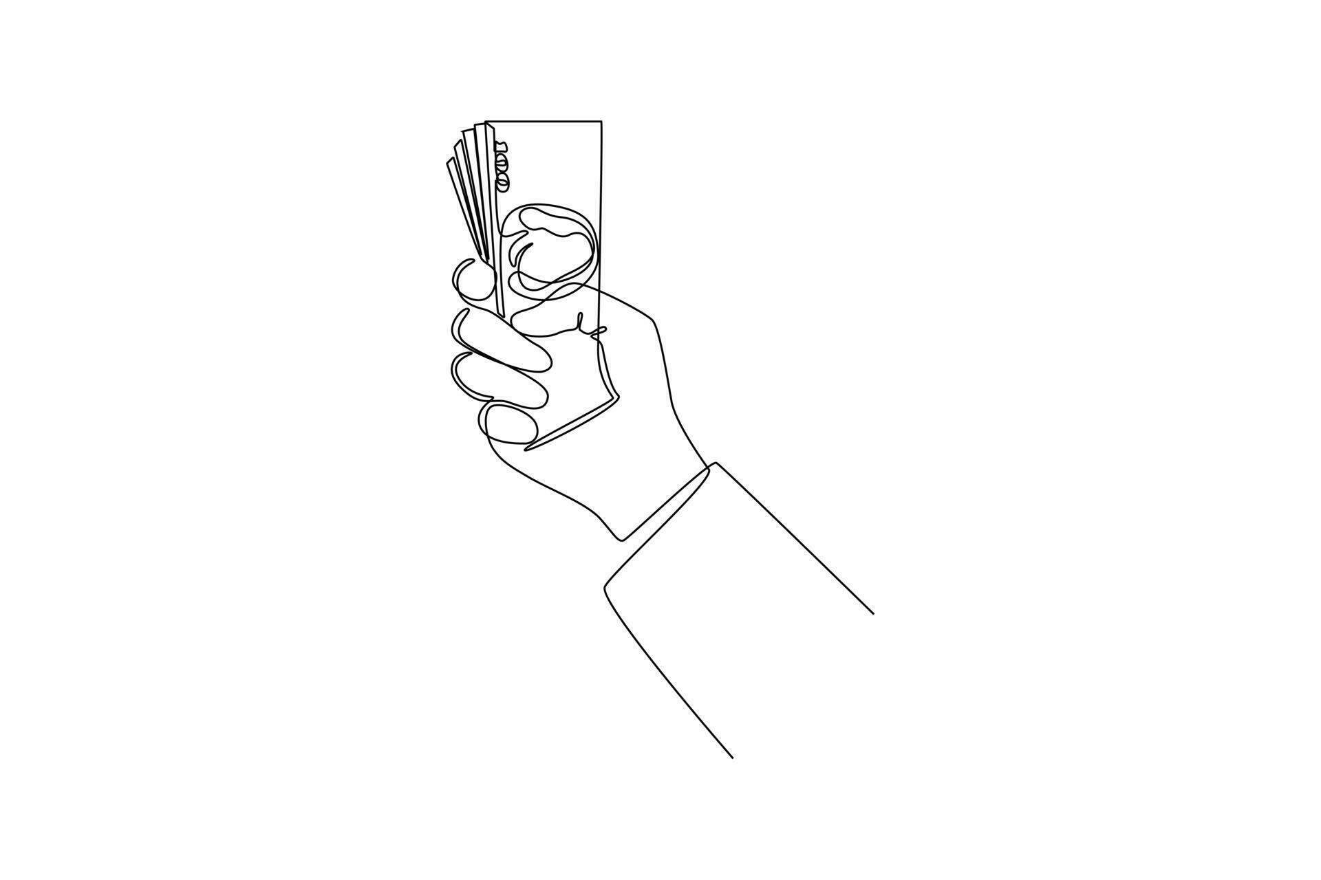 Continuous One Line Drawing Hands Holding Different Objects Concept