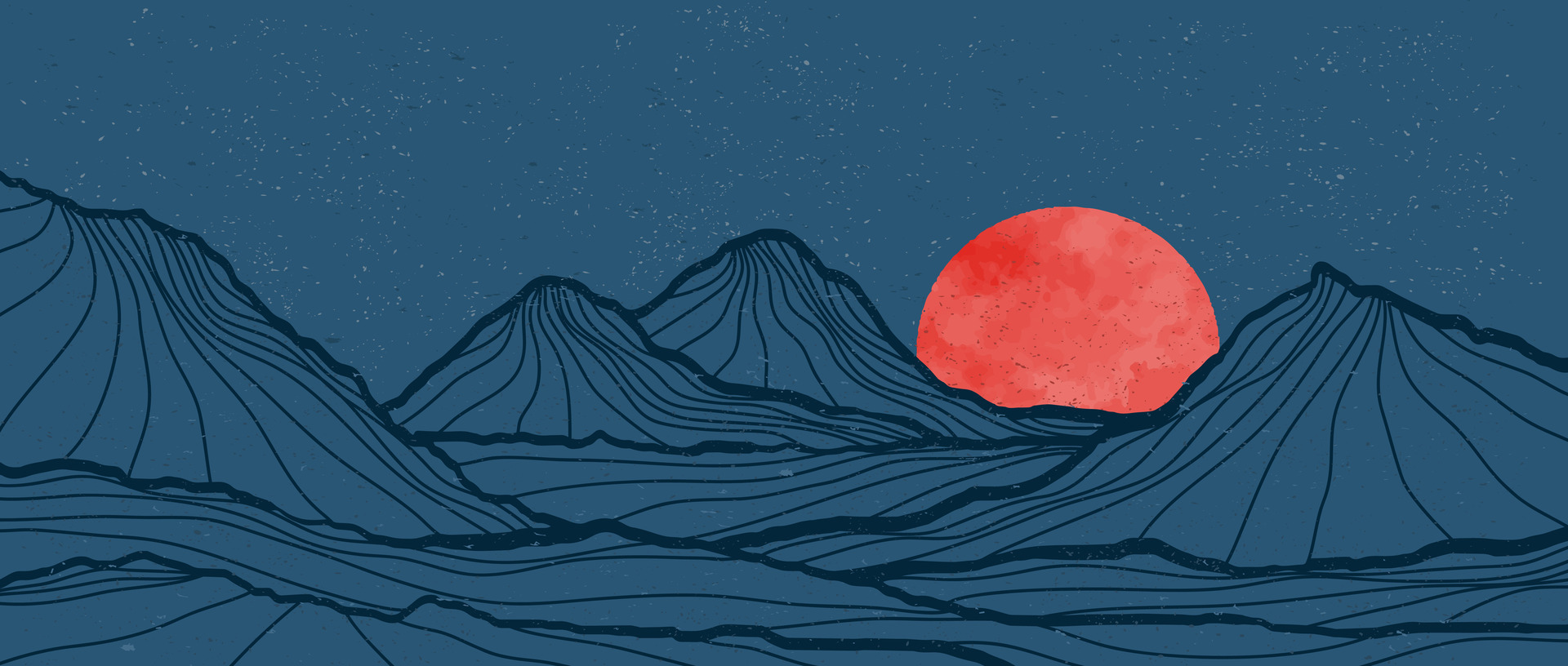 Mountain landscape illustration. Hand drawn style of creative minimalist modern line art print ...