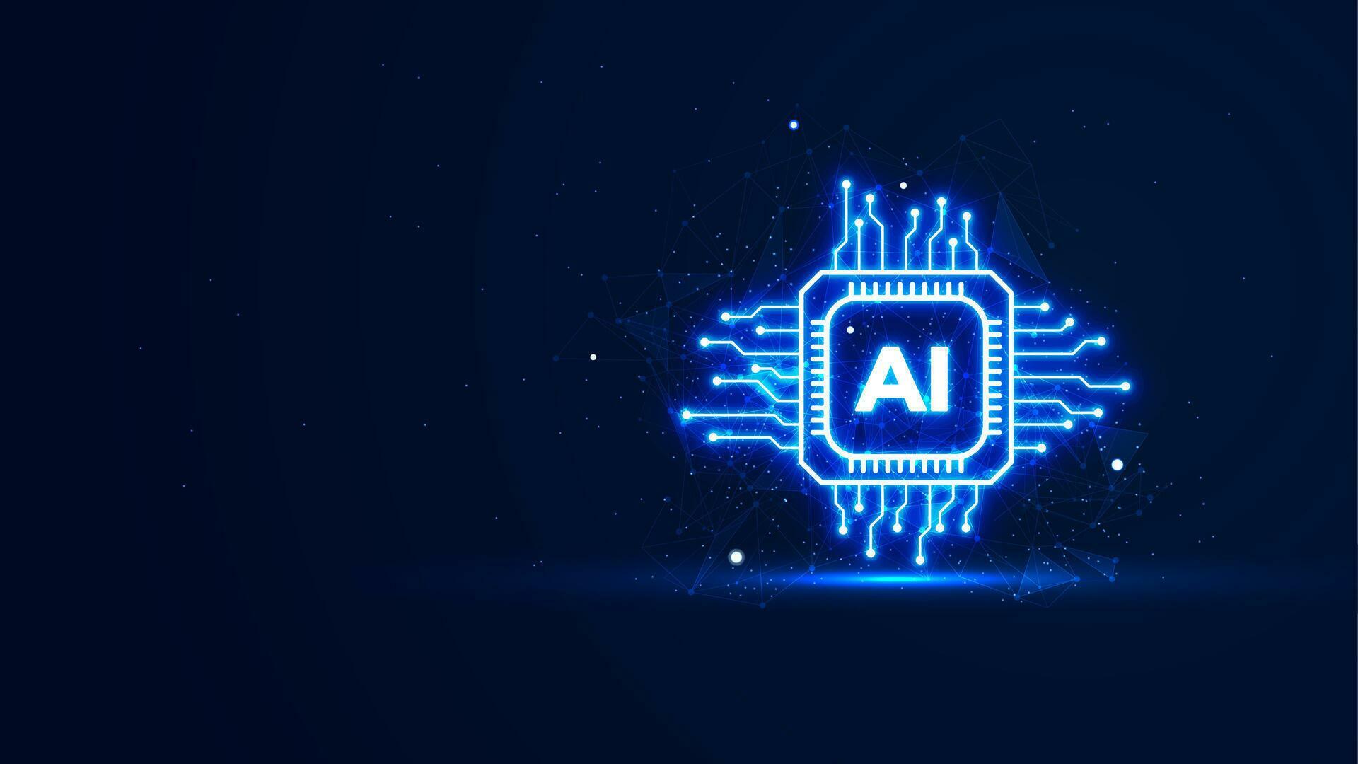 Futuristic artificial intelligence concept in the neon light style. Digital technology ...