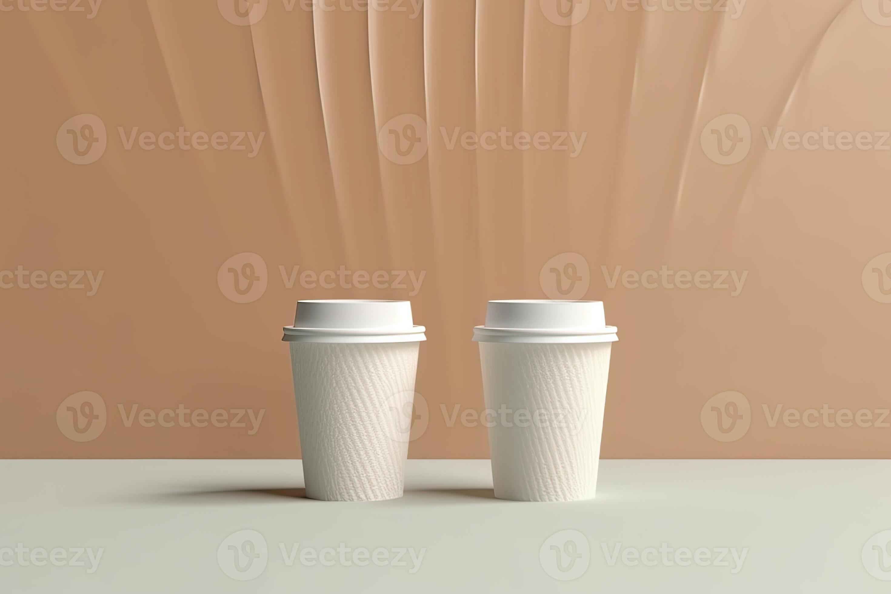 Generative AI illustration of white paper cups of coffee mock up on ...
