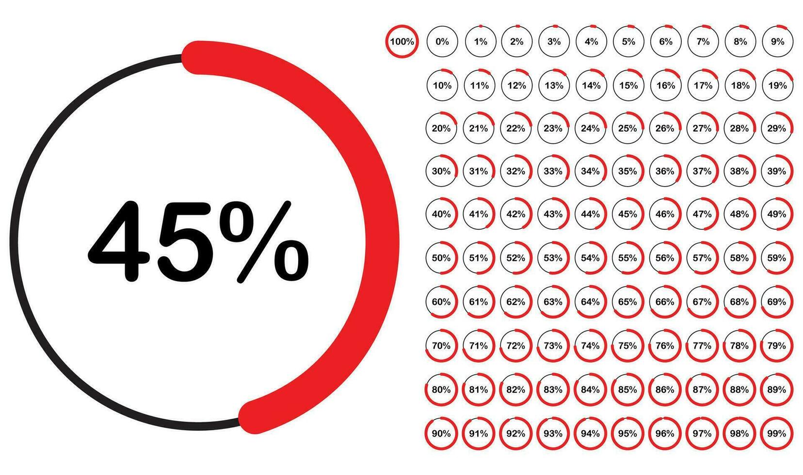 Circle percentage pie chart diagrams infographic from 0 to 100 numbers elements web design ...