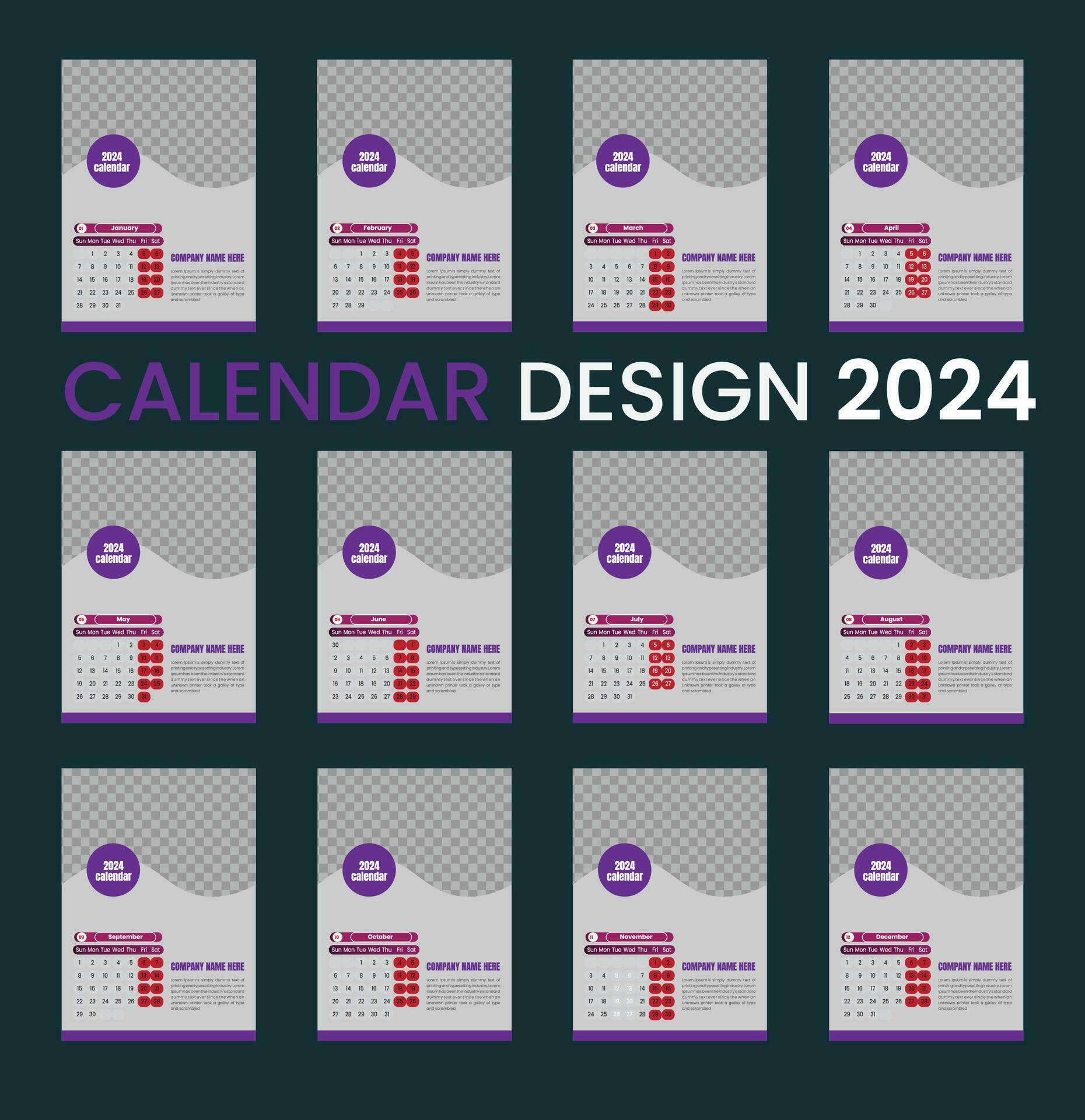 Calendar design template for 2024, minimalist, clean, and elegant ...