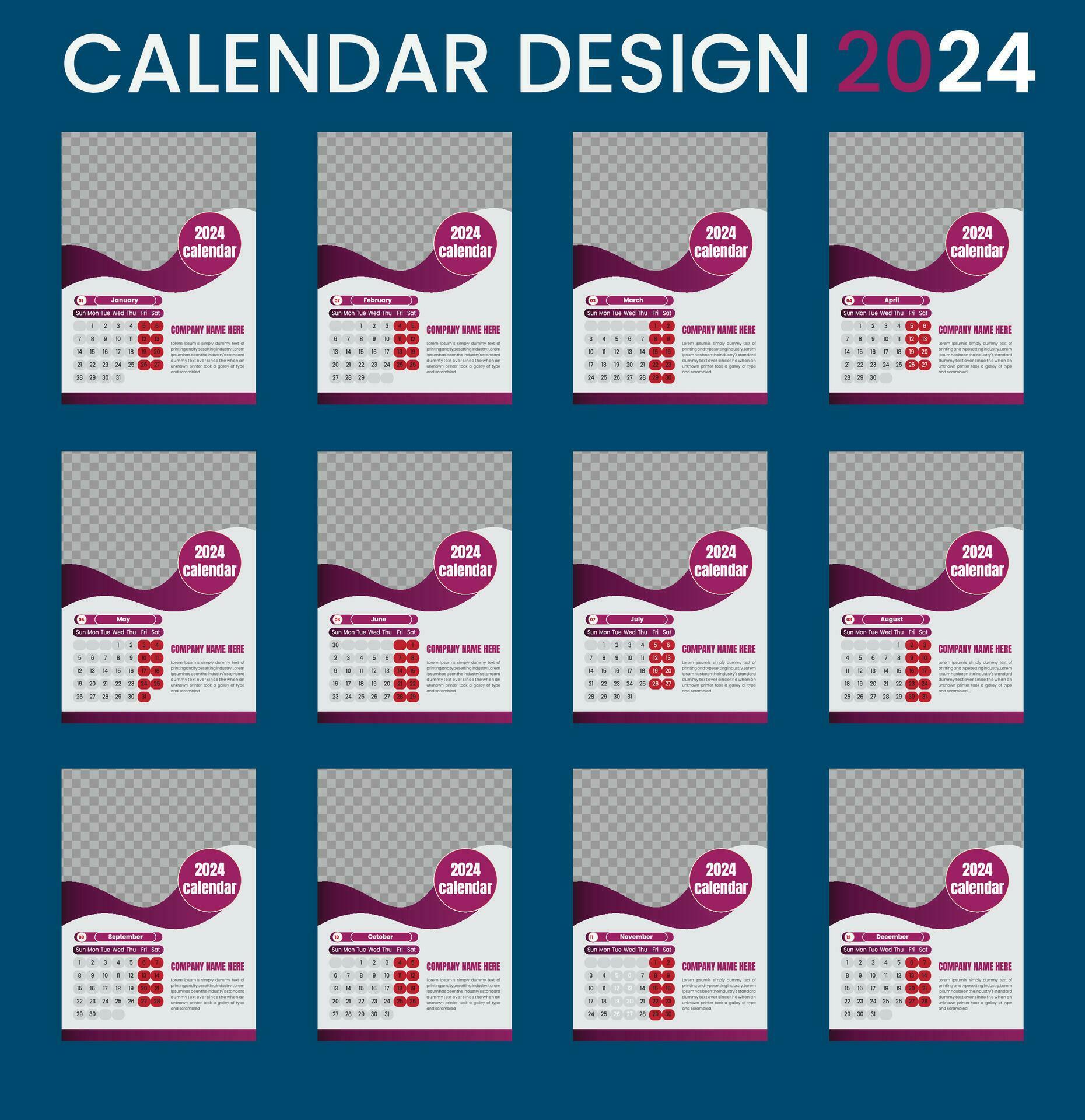 Calendar design template for 2024, minimalist, clean, and elegant ...