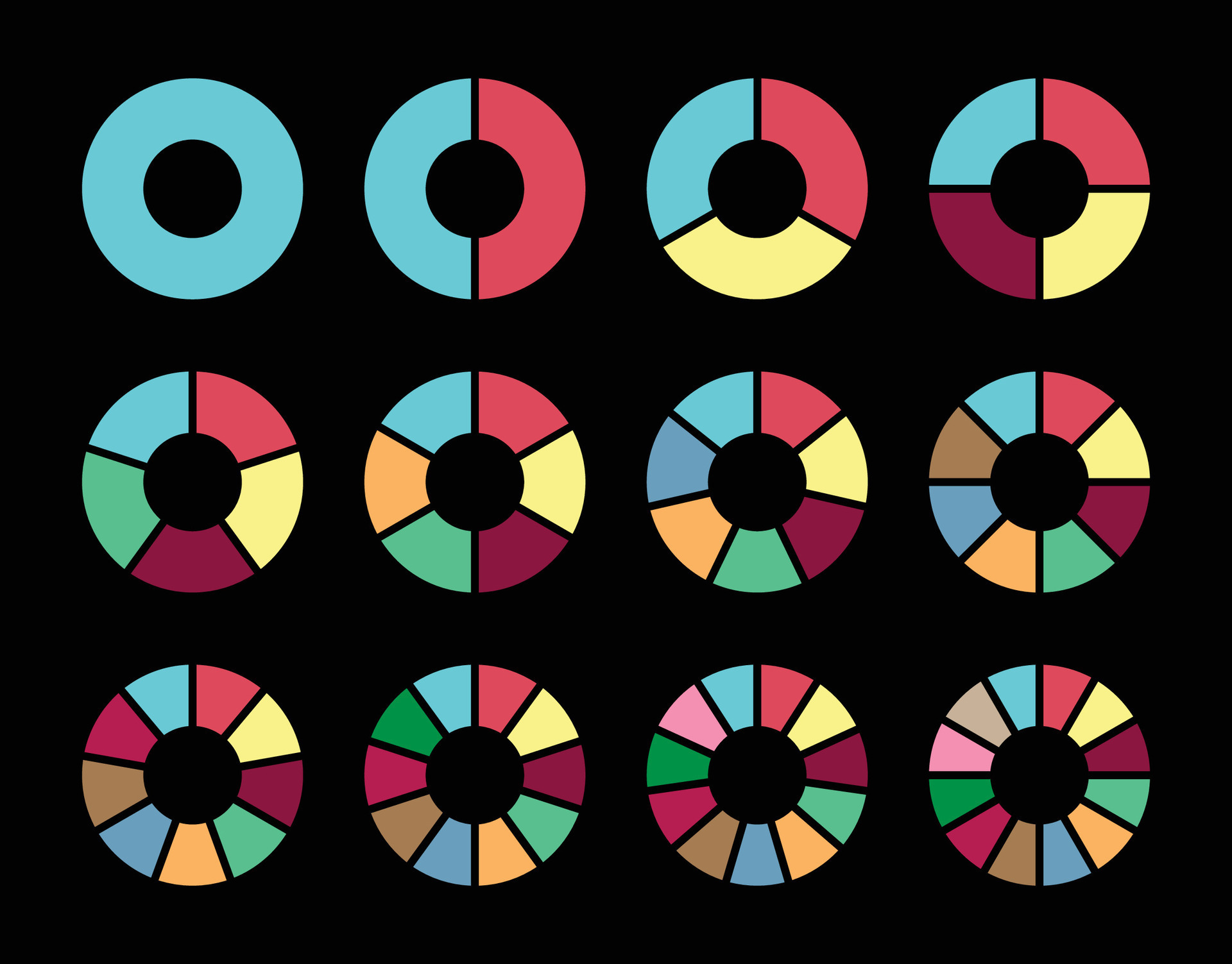 Pie charts diagrams Set. different color circles isolated. Infographic element round shape ...