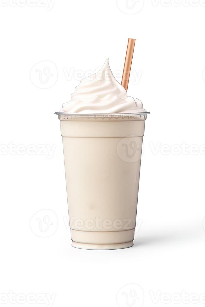 Vanilla Milkshake In Plastic Takeaway Cup Isolated On White Background Ai Generated 26282771