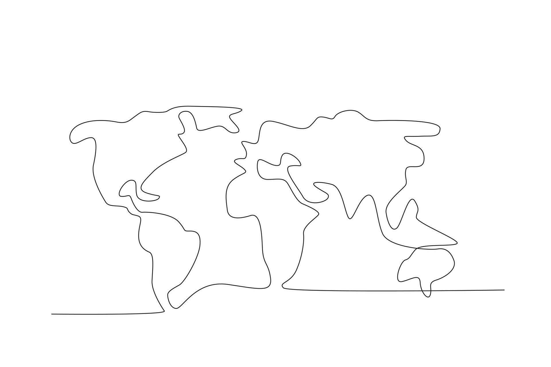 hand draw world map. Continuous one line drawing of world atlas ...