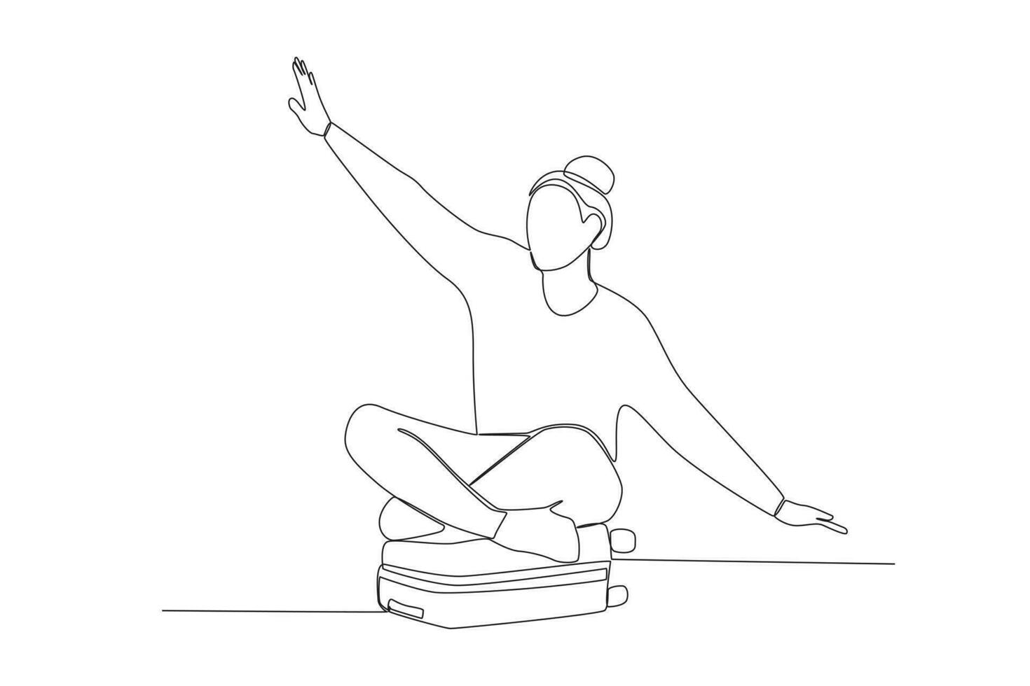 soltero continuo línea dibujo contento joven mujer yendo en un viaje ... soltero continuo línea dibujo contento joven mujer yendo en un viaje ...