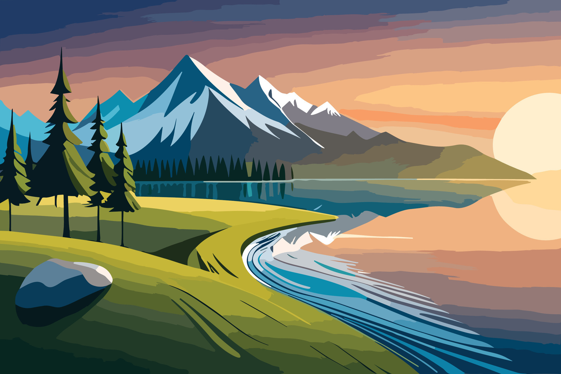 Mountain and Lake Nature Background Vector 2 26286837 Vector Art at ...