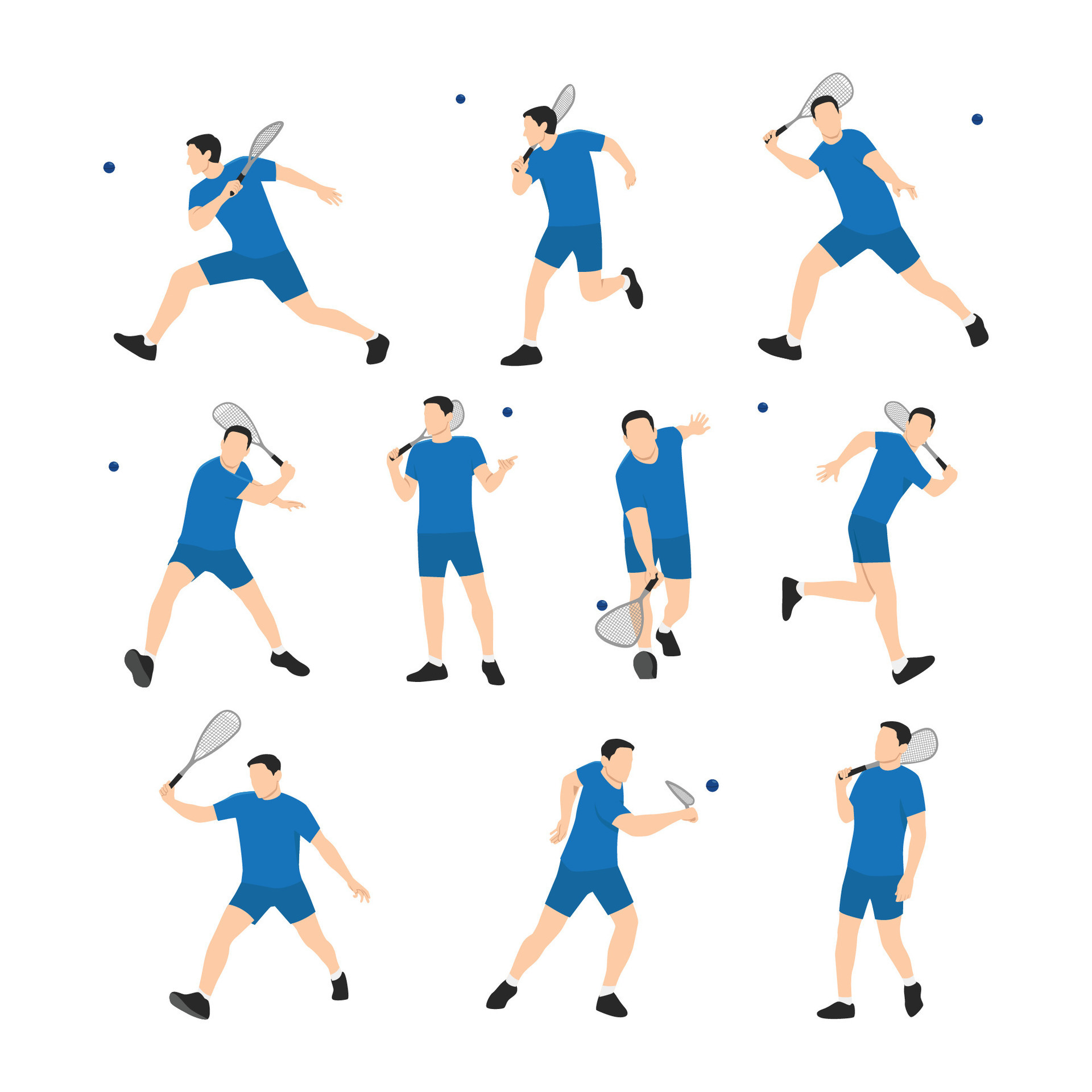 Squash Players Man Character Set 26286864 Vector Art At Vecteezy