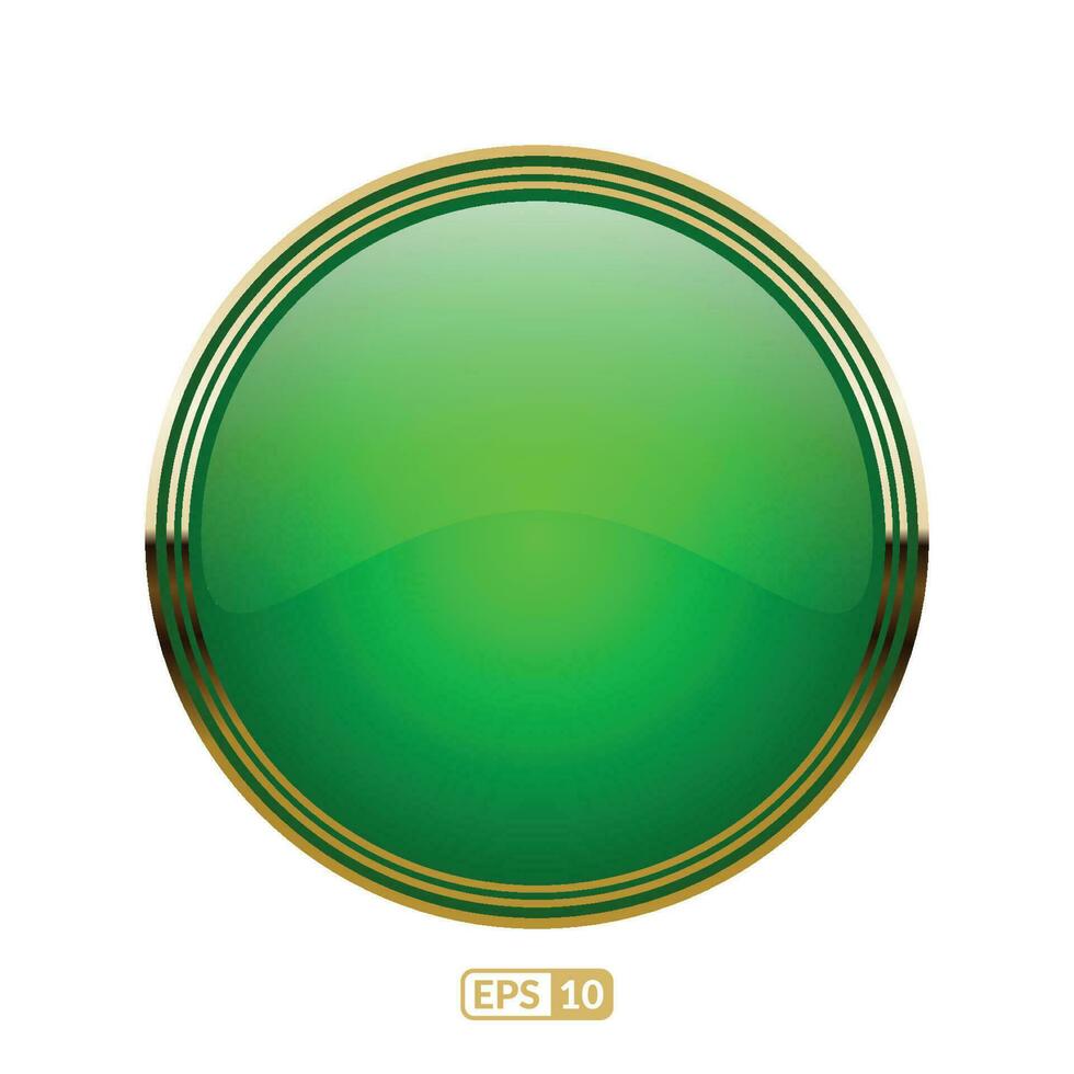 green button with gold border on white background. Luxury green glossy ...