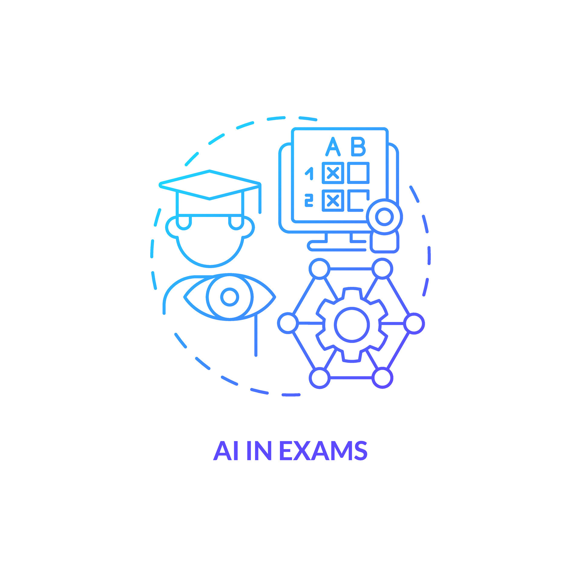 Thin Line Gradient Icon Representing Ai In Exams Isolated Vector