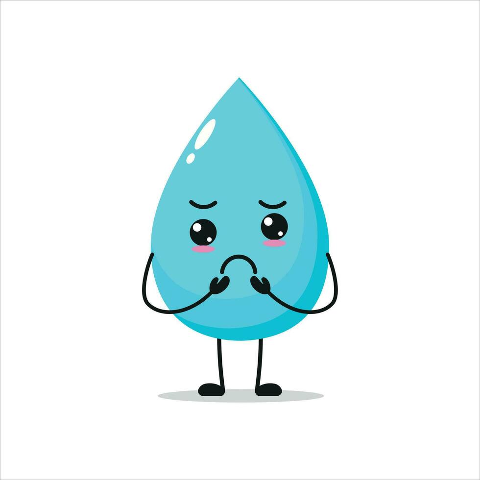 Sad Water Drop Cartoon Stand Alone Aqua Activity Vector Illustration